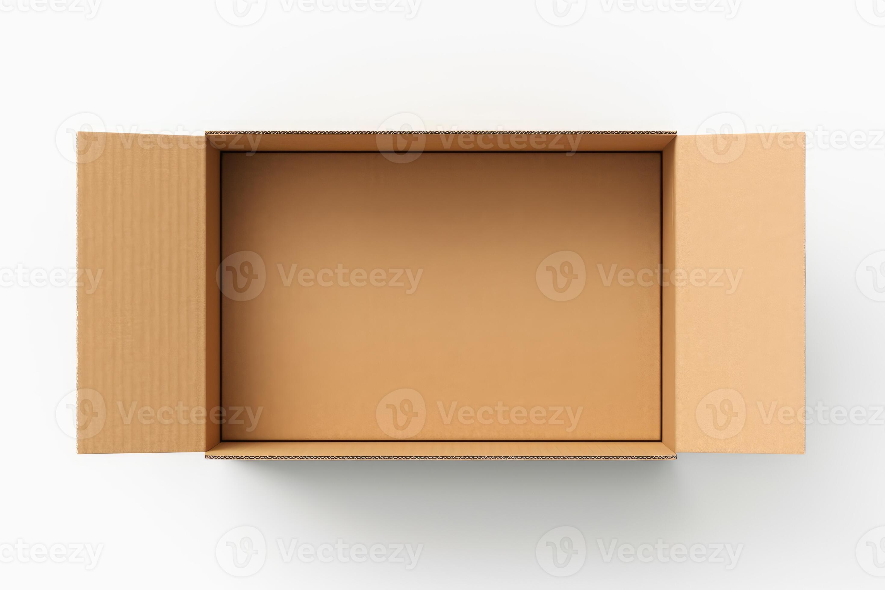 Top view of open cardboard box mockup on white background, 27764878 Stock Photo at Vecteezy