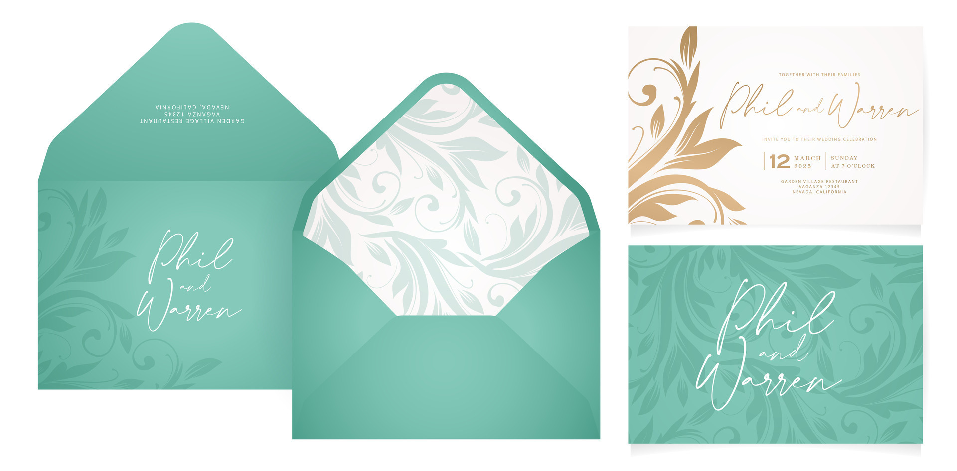 Vector illustration Wedding invitation card envelope set template with ... Vector illustration Wedding invitation card envelope set template with ...