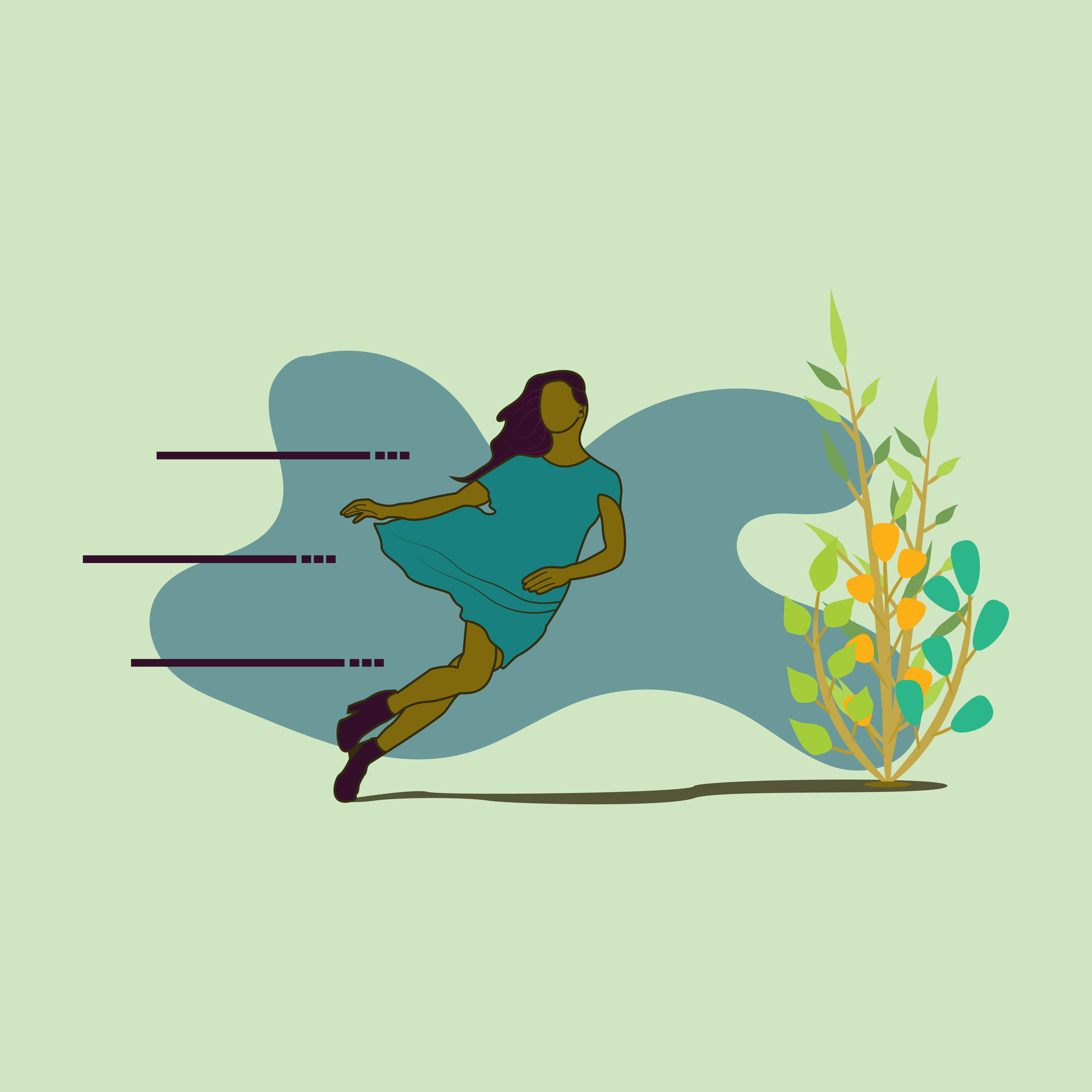 Flat style vector illustration of woman character running happily ...