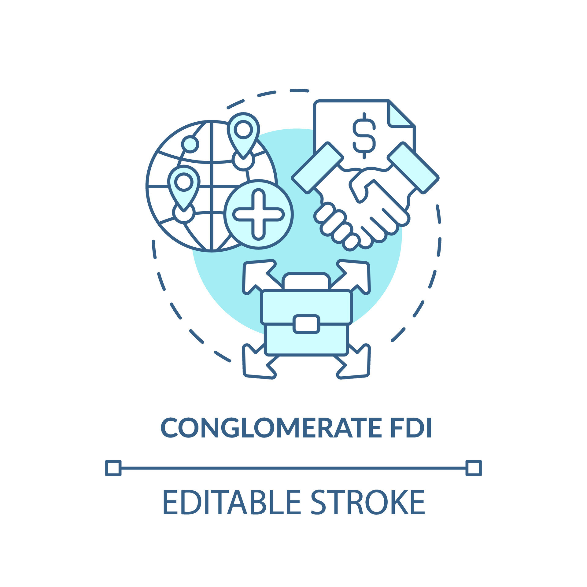 Editable conglomerate FDI icon, isolated vector, foreign direct ... Editable conglomerate FDI icon, isolated vector, foreign direct ...