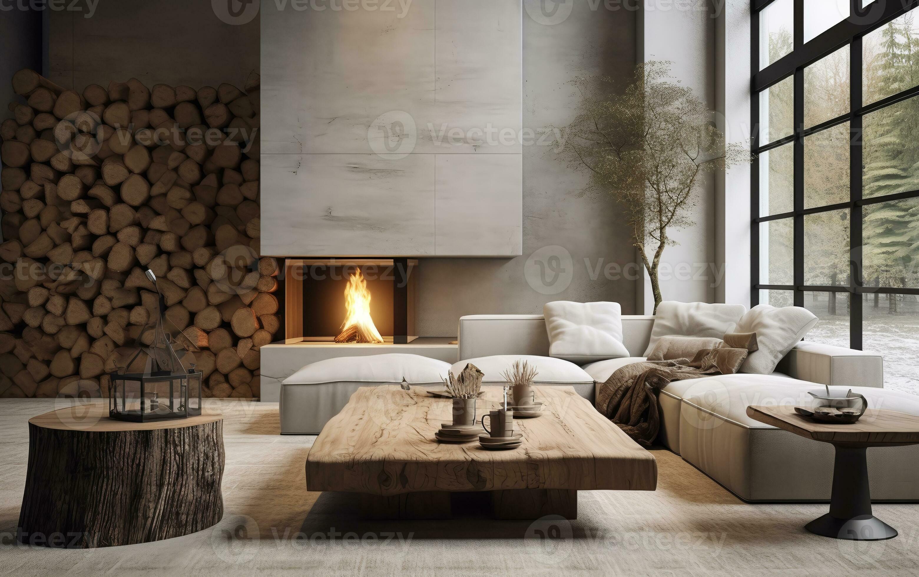 Minimalist modern living room interior design with rustic touches.ai ...