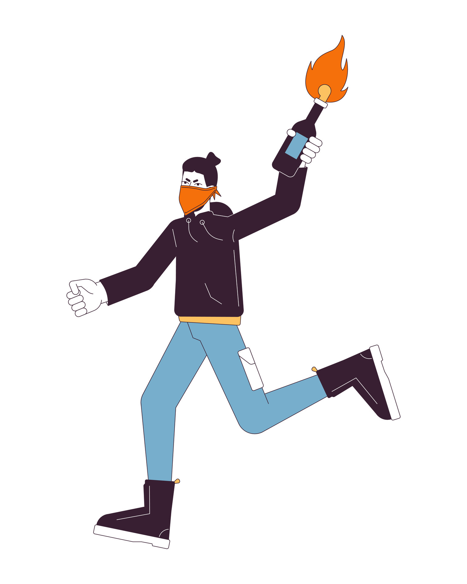 rebelde lanza molotov cóctel plano línea color vector personaje ... rebelde lanza molotov cóctel plano línea color vector personaje ...