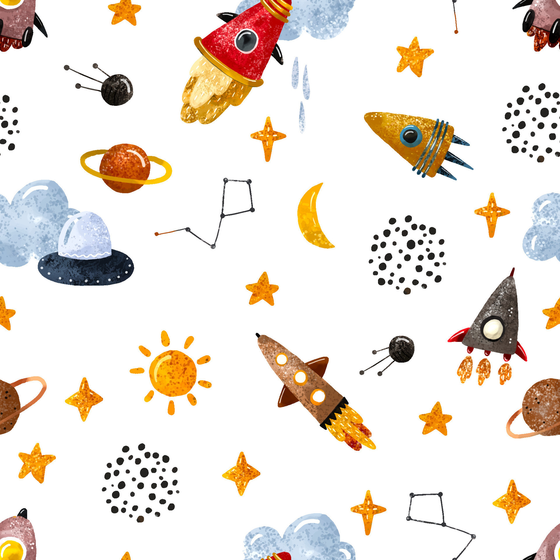 Hand Drawn Space Seamless Pattern Space Background Space Doodle