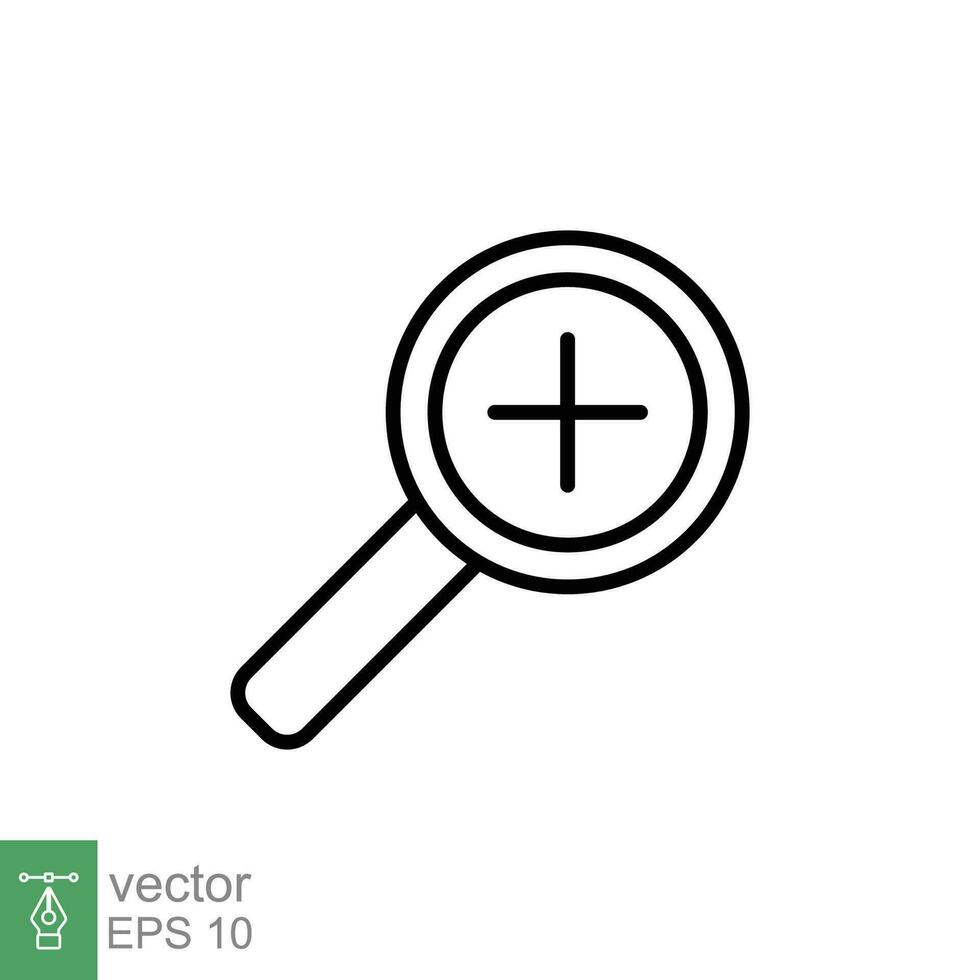 Zoom icon. Simple outline style. Magnify glass with add sign, find ...