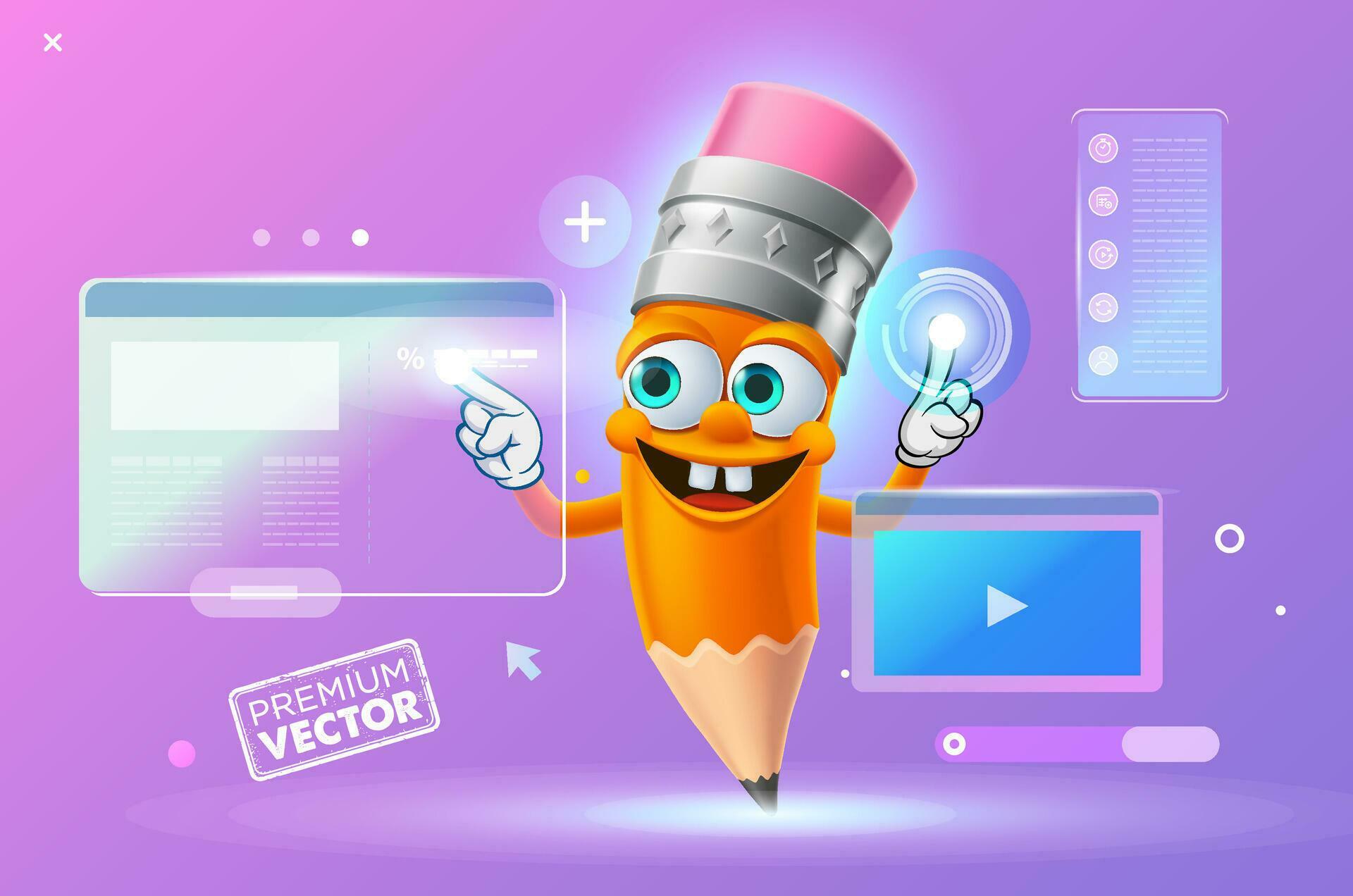Cute Pencil character cartoon vector, Web development, programmer ... Cute Pencil character cartoon vector, Web development, programmer ...