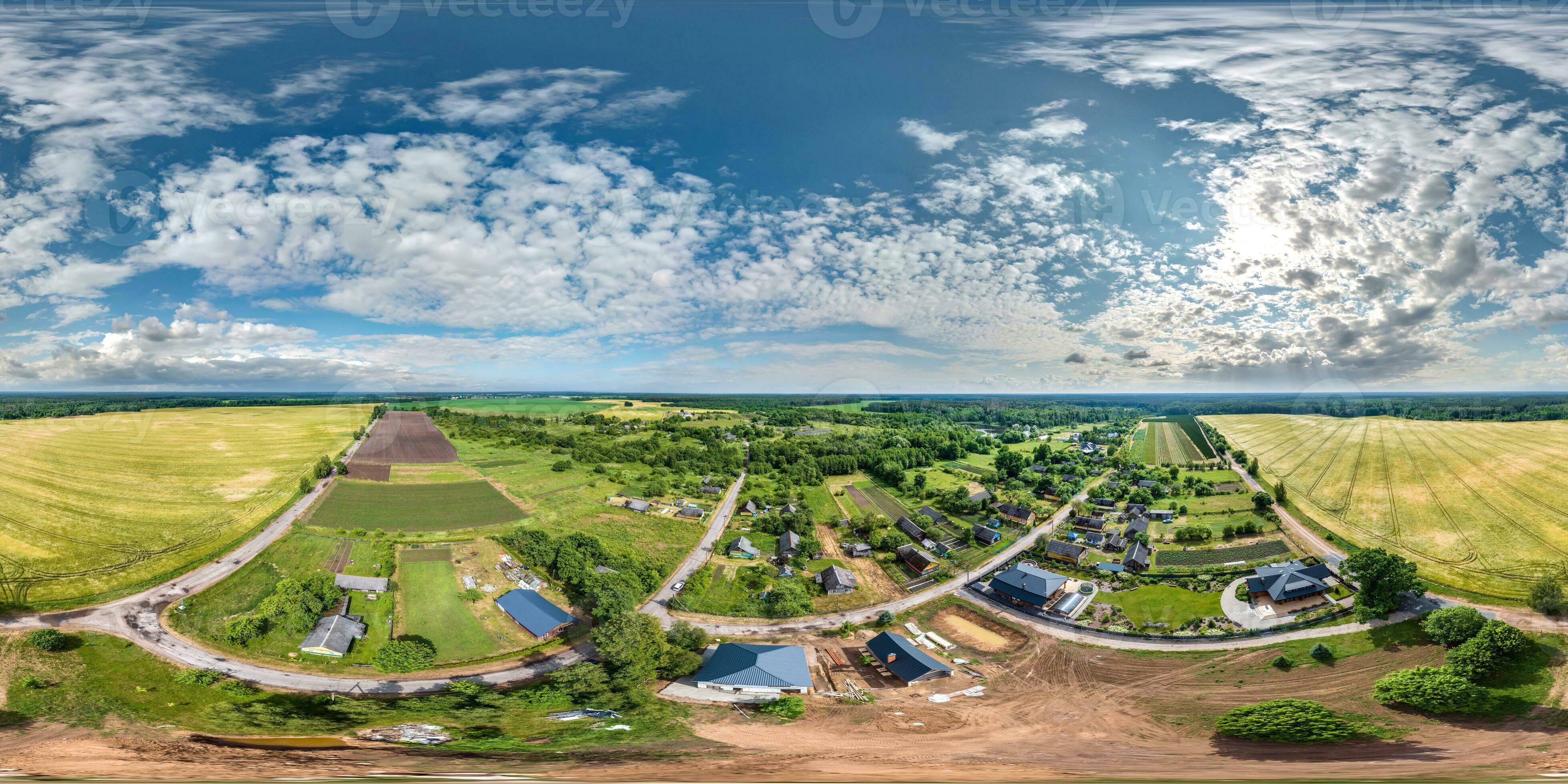 aerial full seamless spherical hdri 360 panorama view above green eco ...
