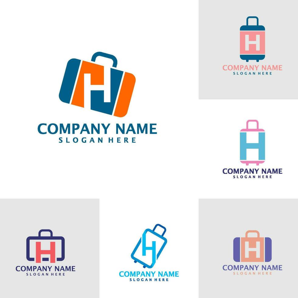 Set of Letter H with Suitcase logo design vector. Initial H with Suitcase logo design template ...