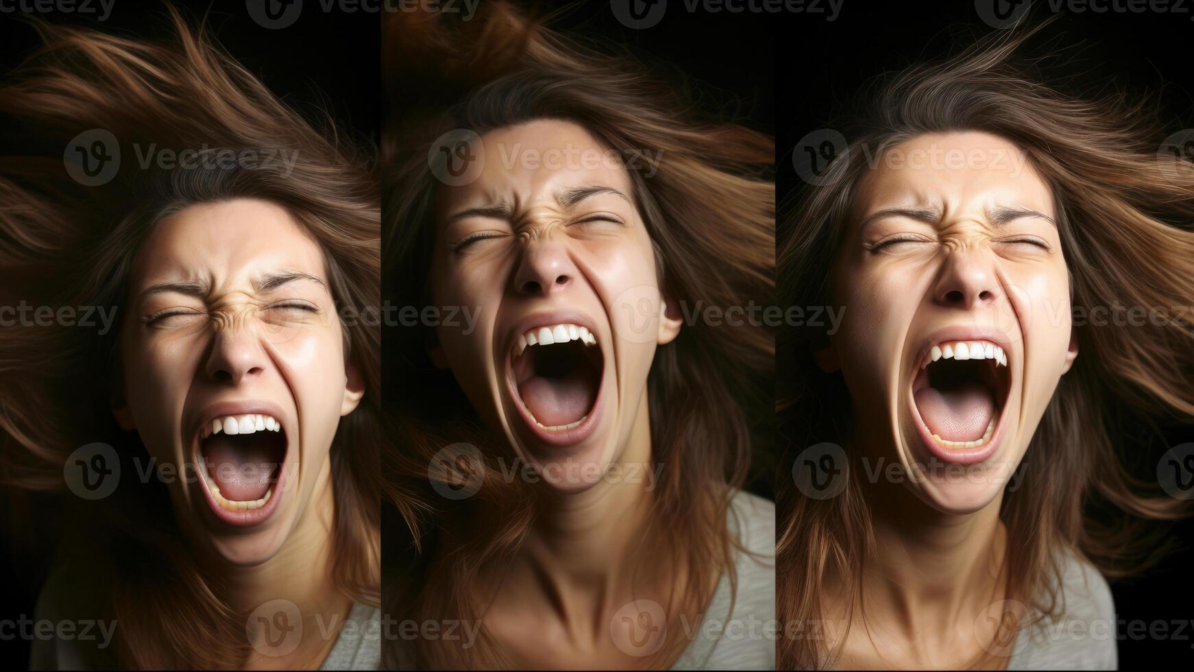 four different images of a woman with her mouth open generative AI 27805826 Stock Photo at Vecteezy