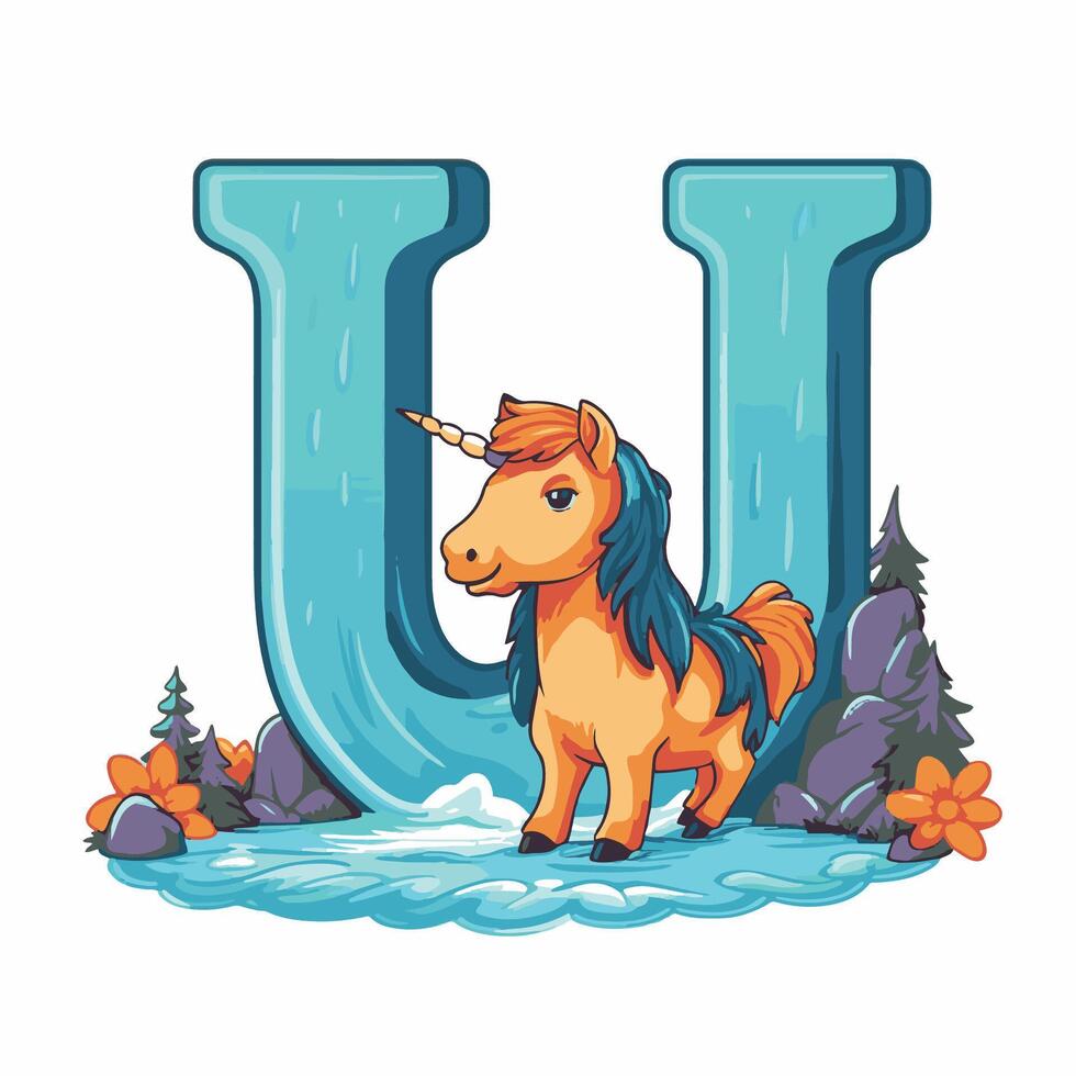 Letter U and a cute unicorn 27806809 Vector Art at Vecteezy