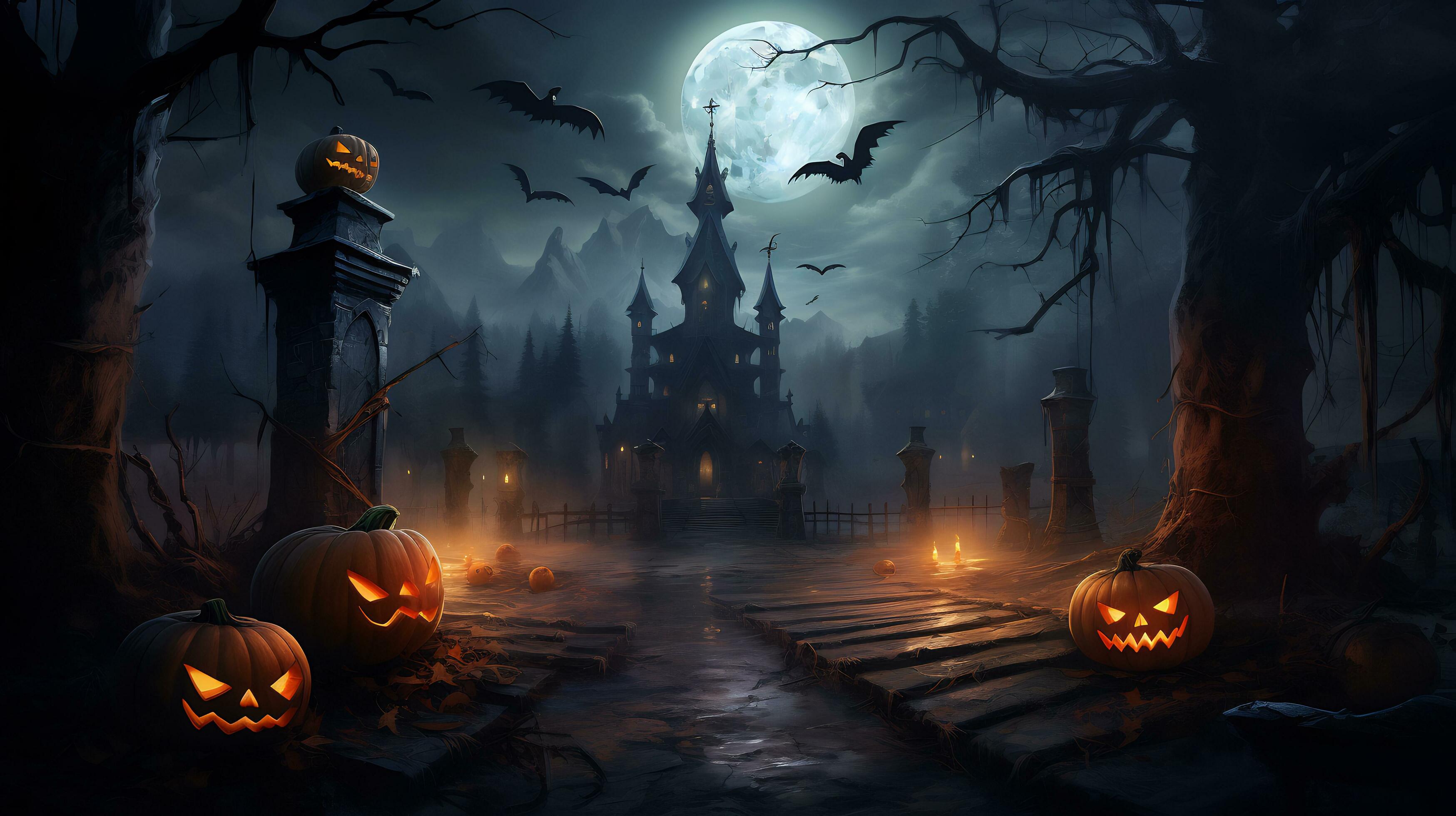 Spooky Halloween Wallpaper With Pumpkin And Old House 27807575 Stock