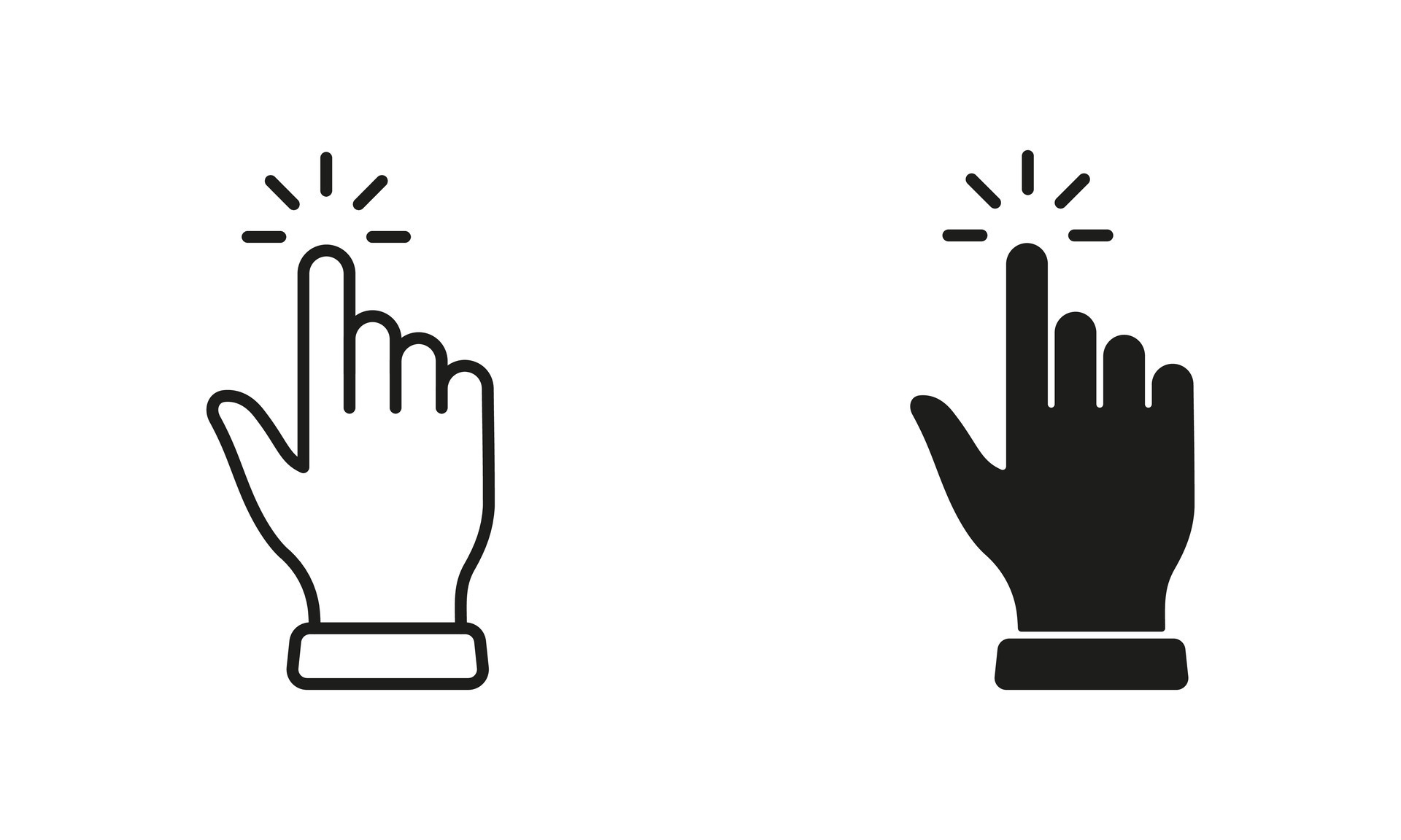 Press Gesture Hand Cursor For Computer Mouse Line And Silhouette Black Icon Set Click Tap