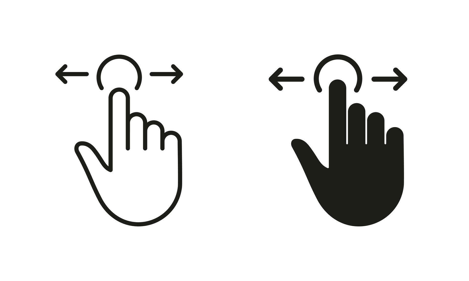 Swipe Gesture To Right And Left Hand Cursor Of Computer Mouse Line And Silhouette Black Icon