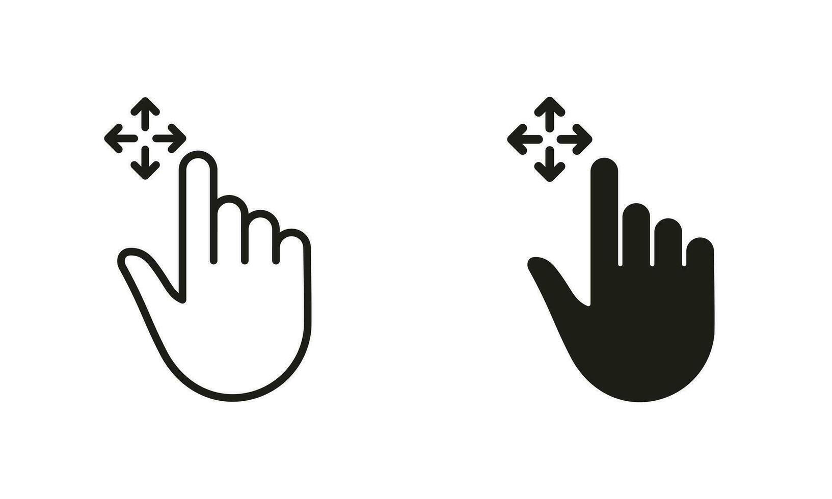 Arrastrar Y Soltar Flechas Con Mano Dedo Línea Y Silueta Negro Icono Colocar Pellizco Pantalla