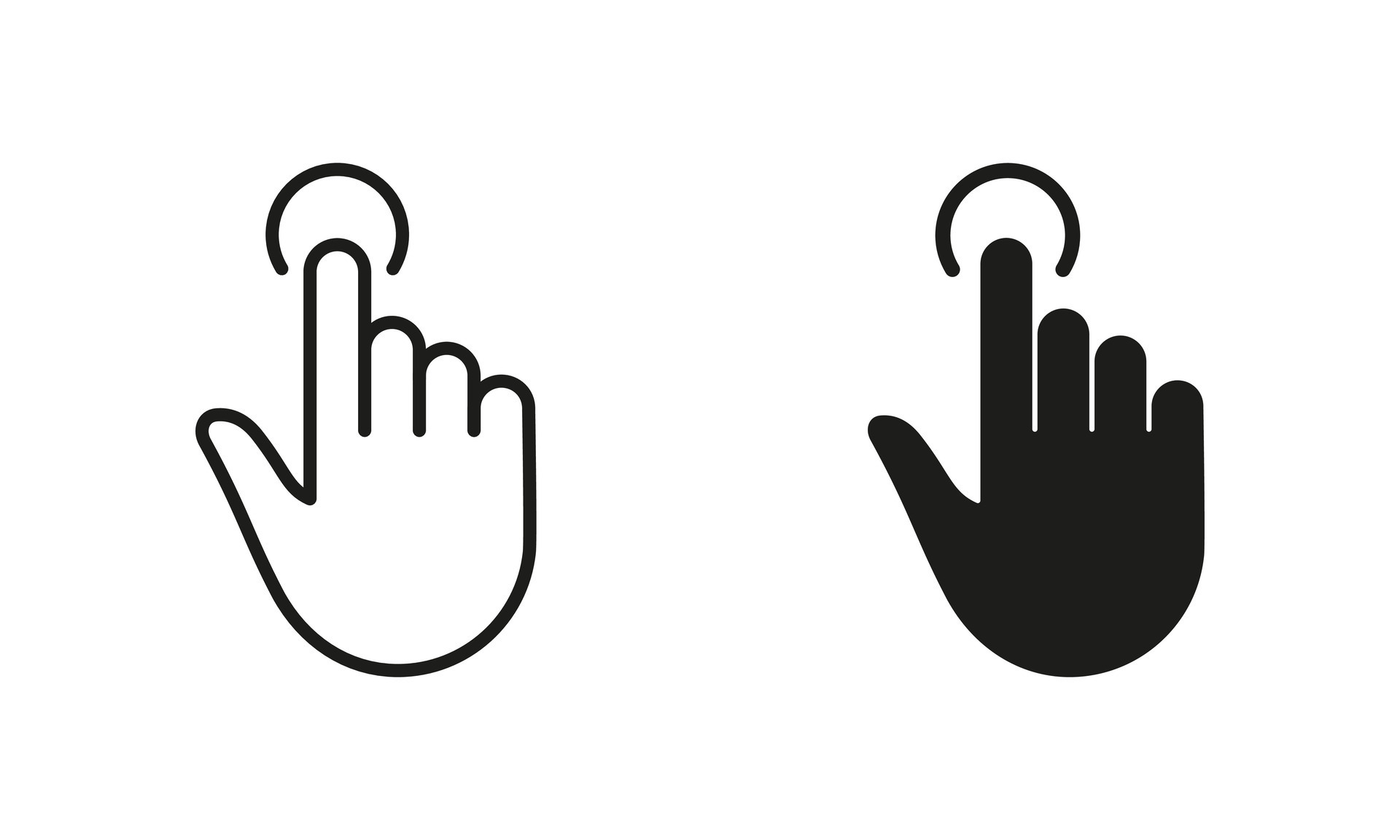 Click Gesture, Hand Cursor of Computer Mouse Line and Silhouette Icon Set. Pointer Finger Press ...