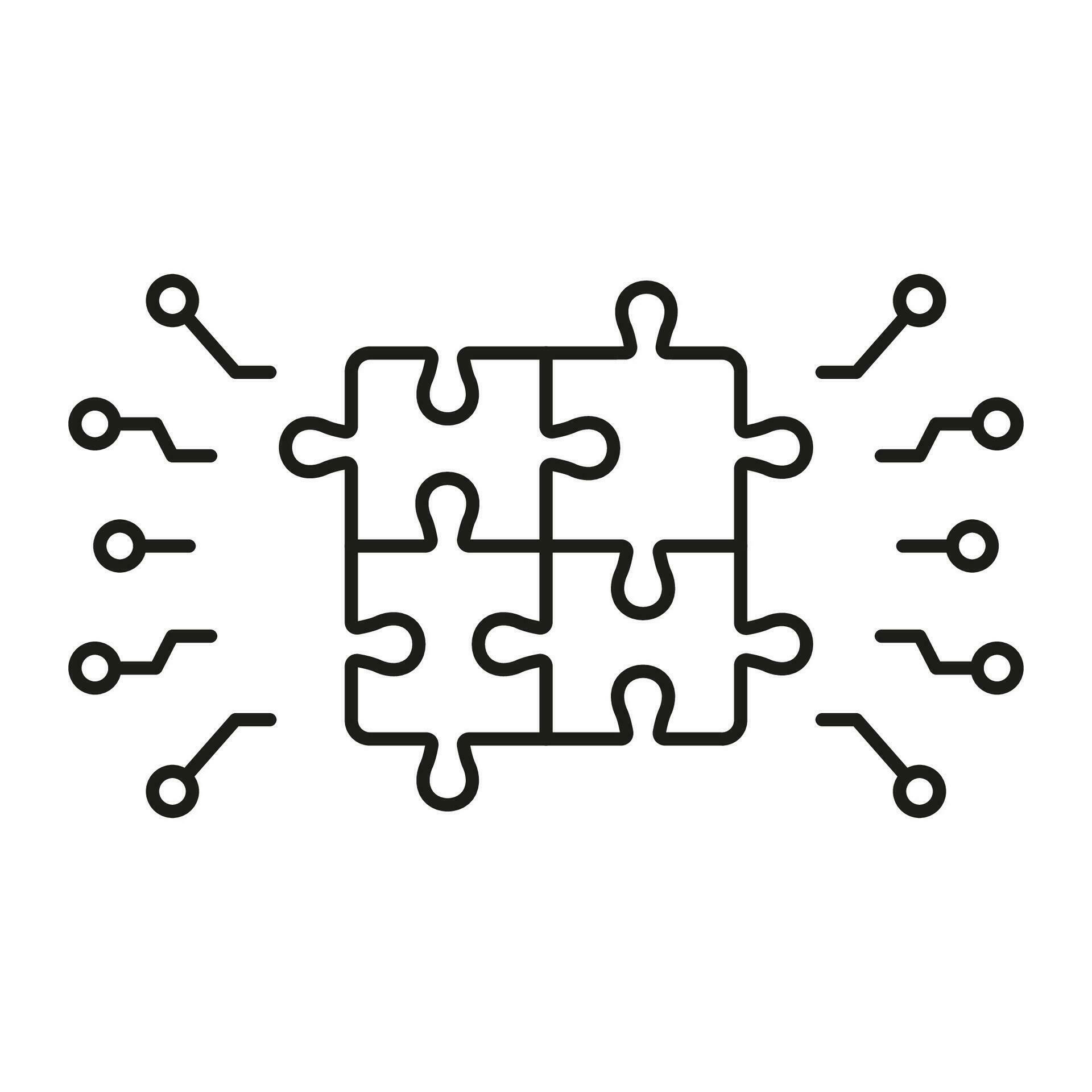 Digital Square Jigsaw Linear Pictogram Puzzle Challenge Teamwork