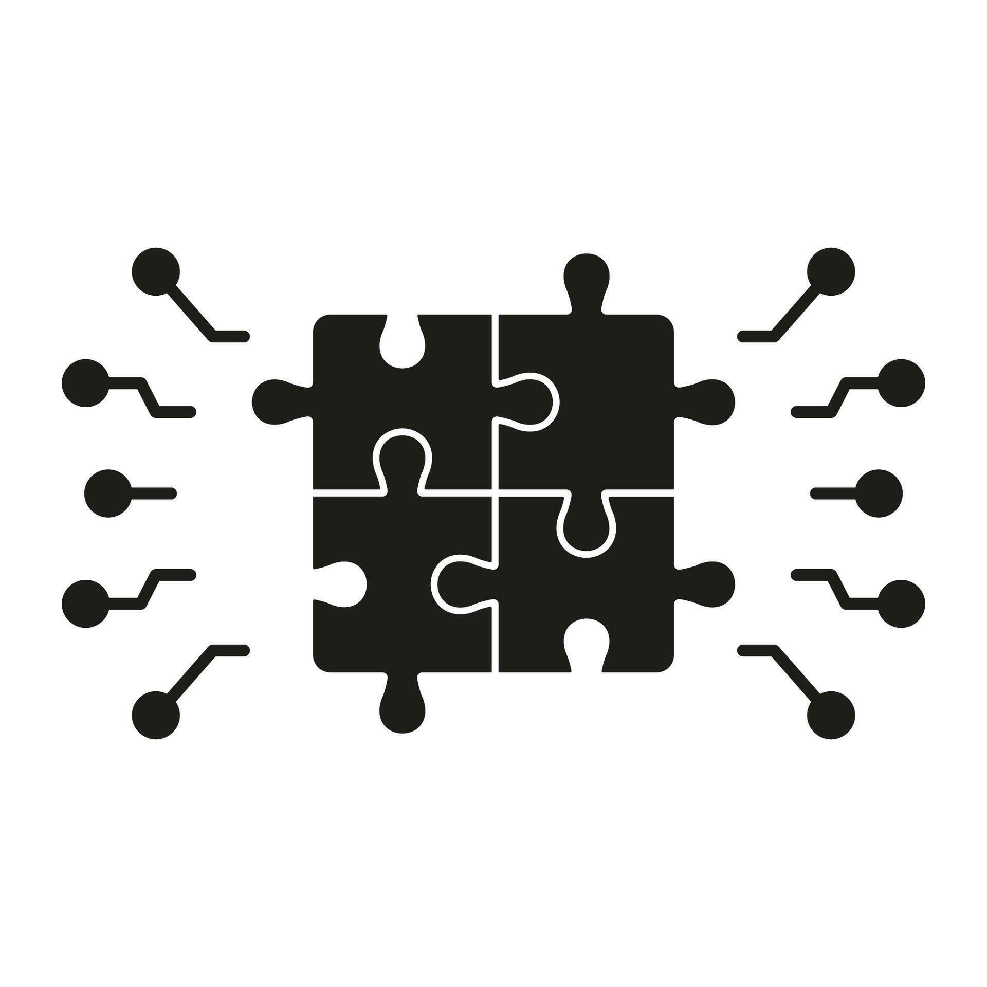 Digital Jigsaw Silhouette Icon. Combination Solution, Square Pieces ...