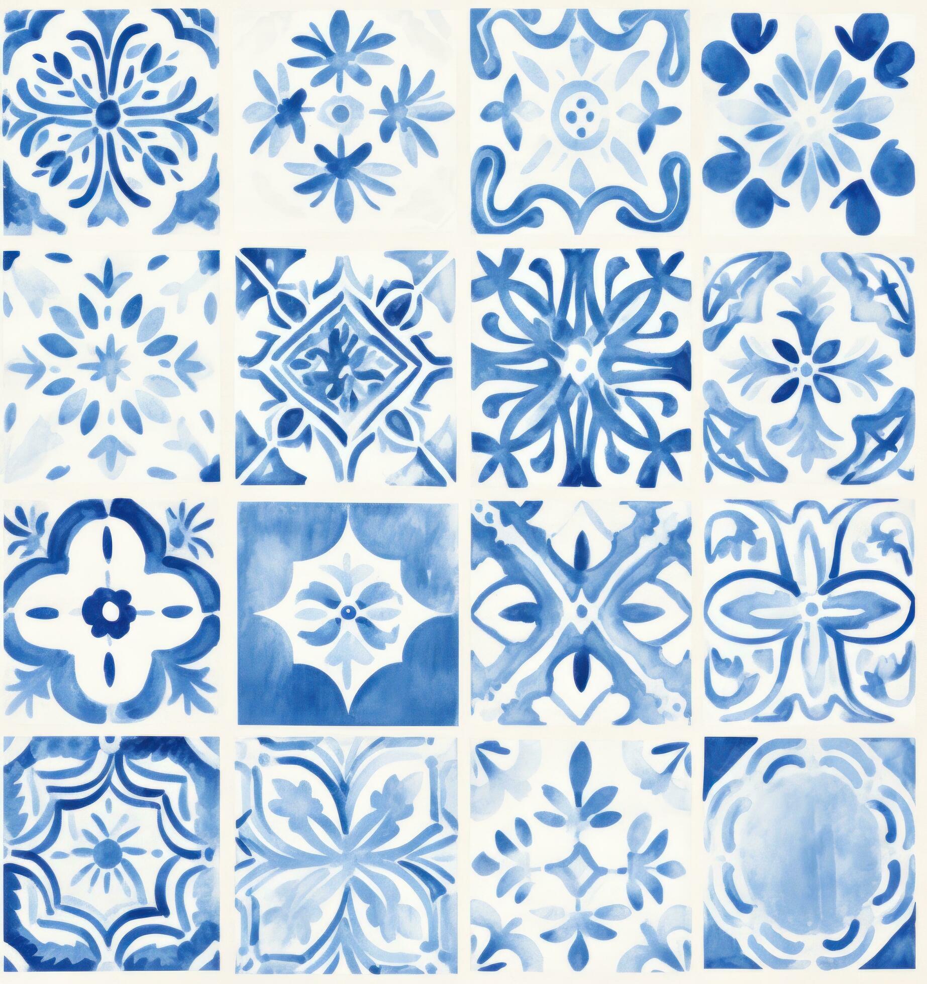 A blue tile pattern of watercolor tiles 27819526 Stock Photo at Vecteezy