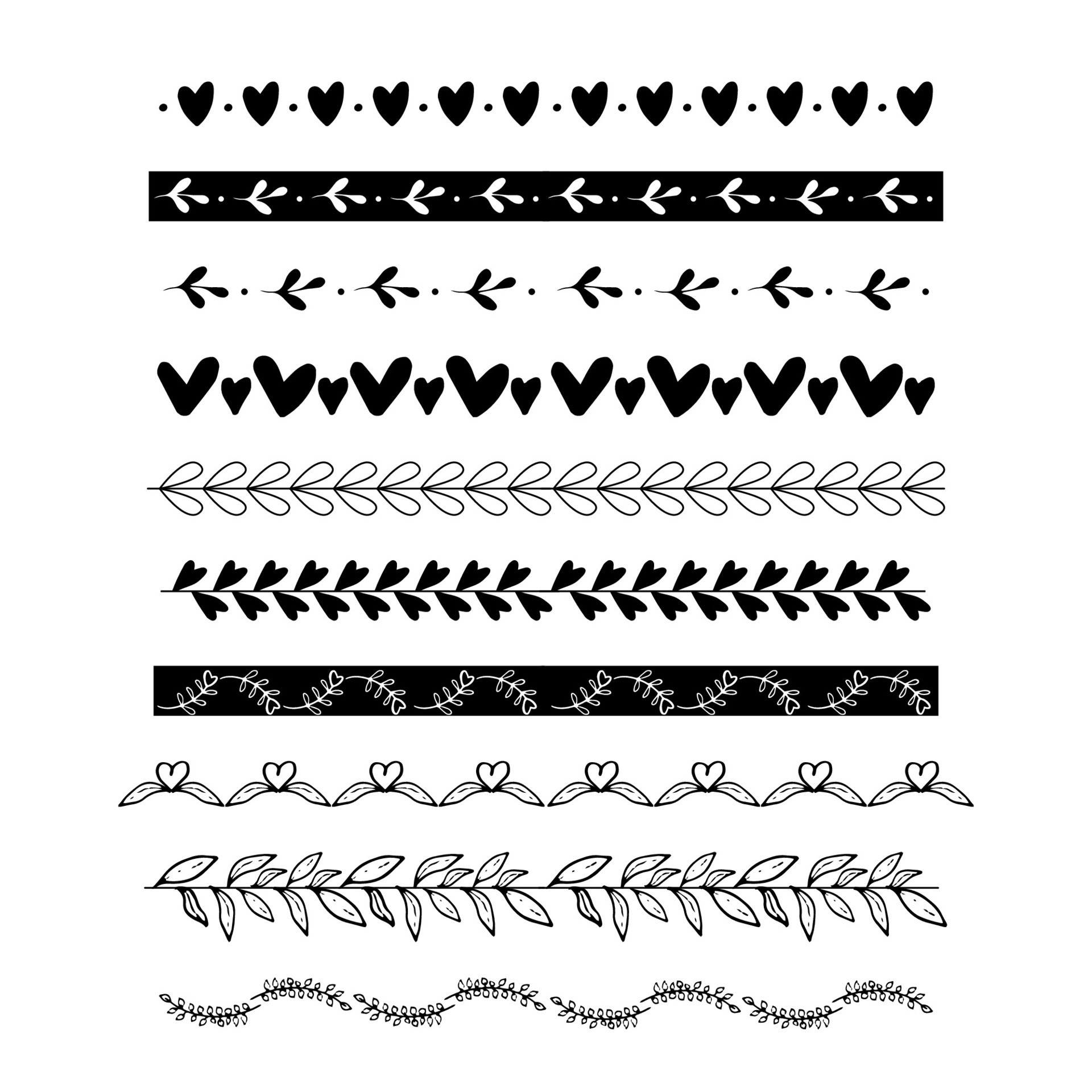 Set borders deviders romantic ornament brushes in doodle style with ...