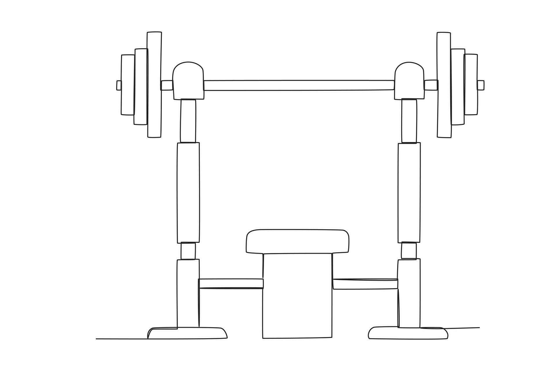 Flat icon of a single continuous line drawing of bench press. Outline ...