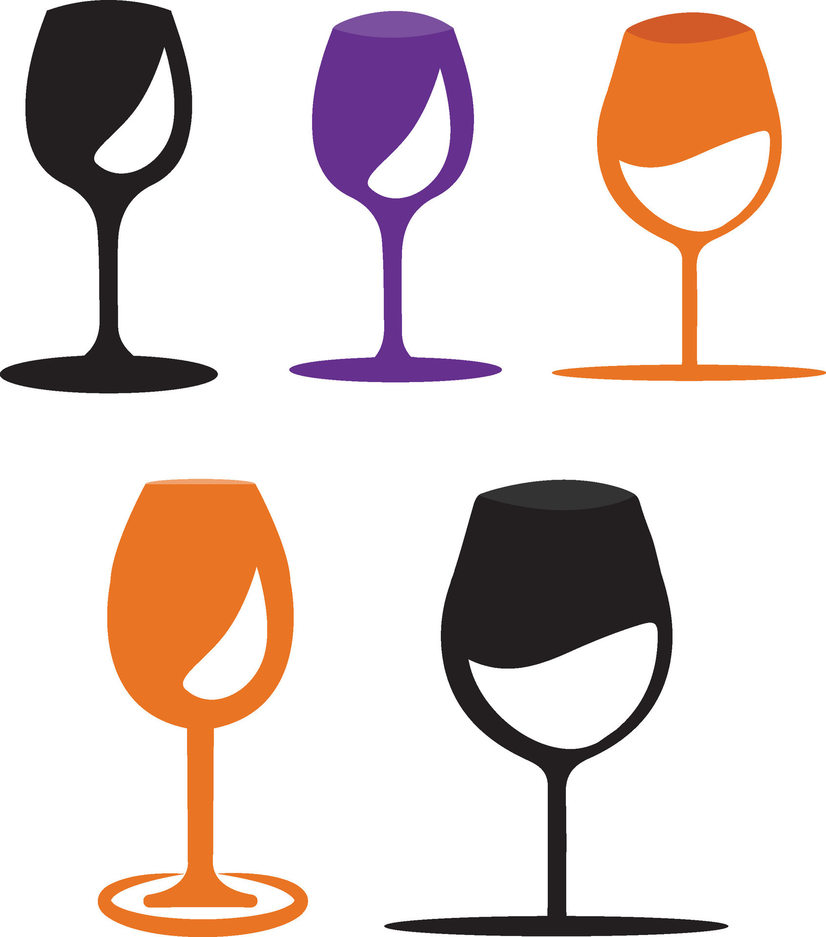 Vector Set Of Five Wine Glasses Vector Isolated Elements Different Stages Of Fullness