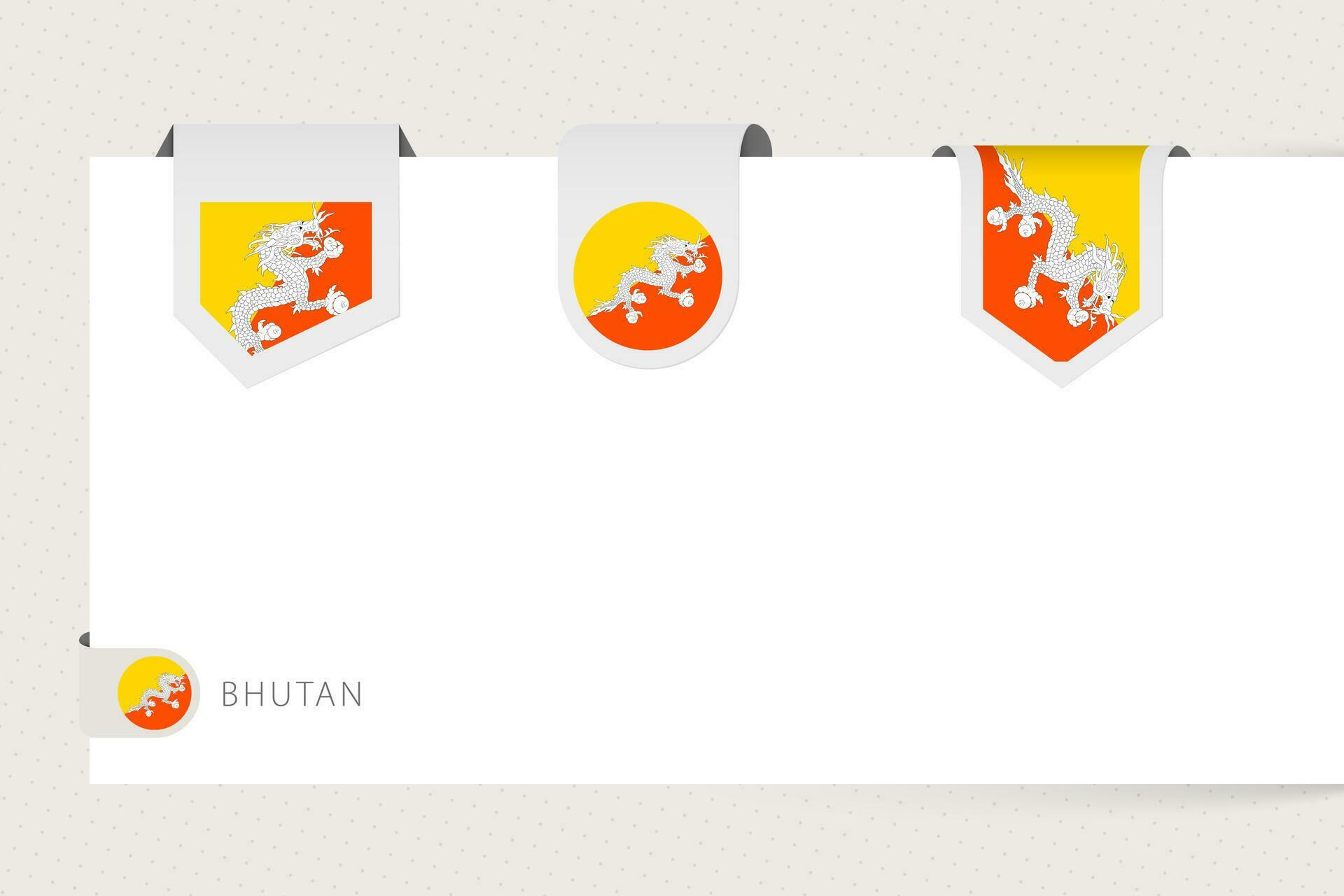 Label flag collection of Bhutan in different shape. Ribbon flag ...