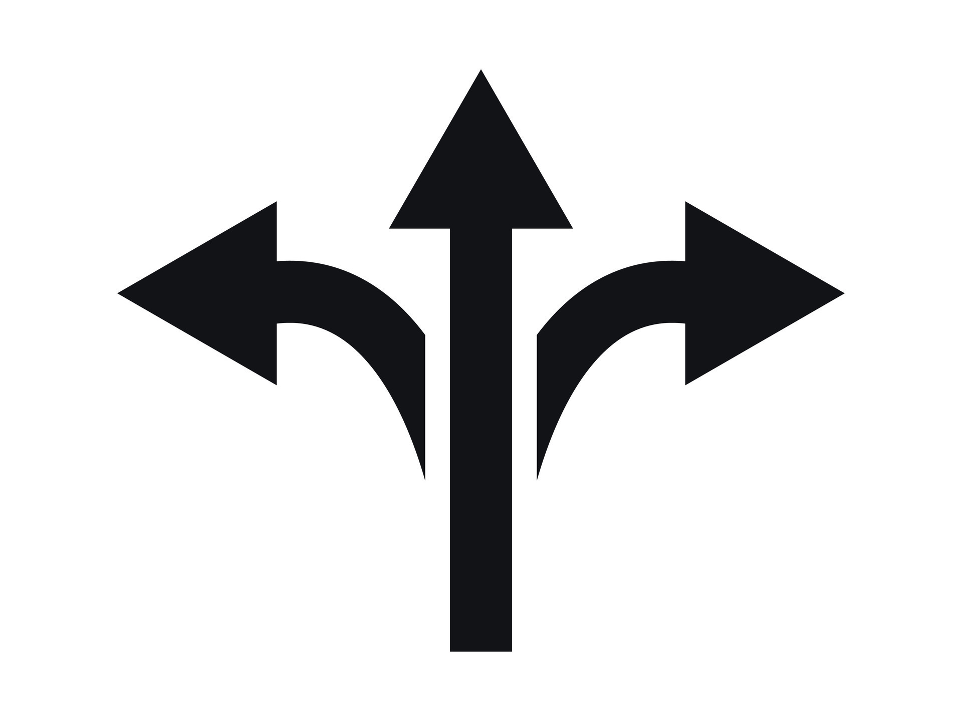 Three Way Direction Arrow Icons, Triple Directional Road Icon Sign ... Three Way Direction Arrow Icons, Triple Directional Road Icon Sign ...
