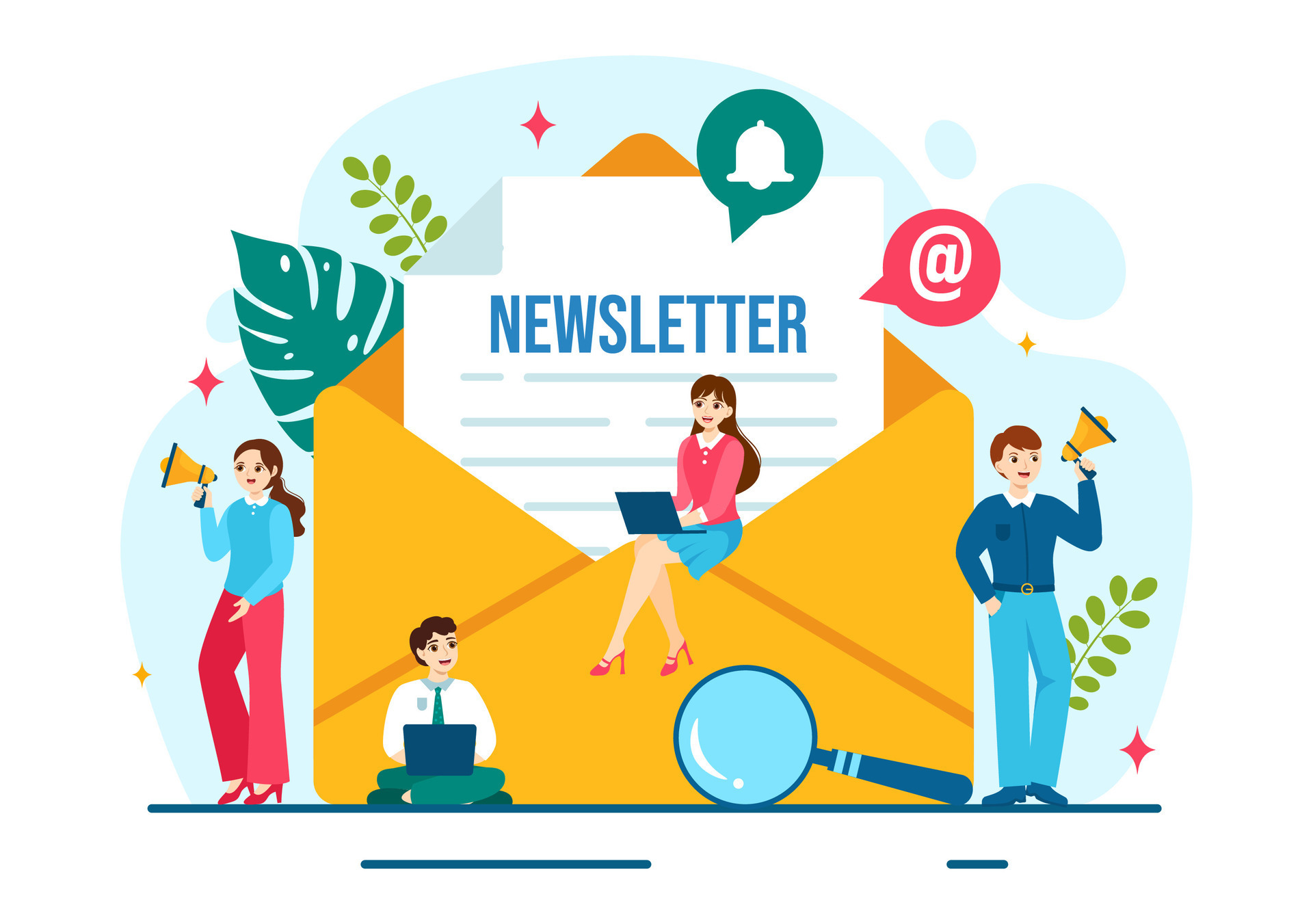 Email Newsletter Vector Illustration with Envelope, Electronic Mail ...