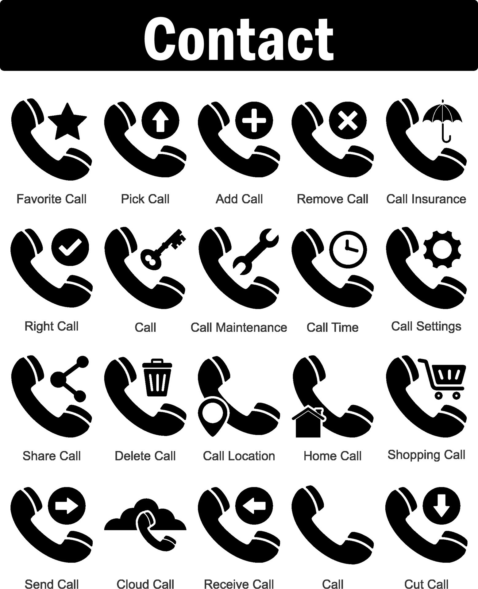 A set of 20 contact icons as favorite call, pick call, add call 27880738 Vector Art at Vecteezy