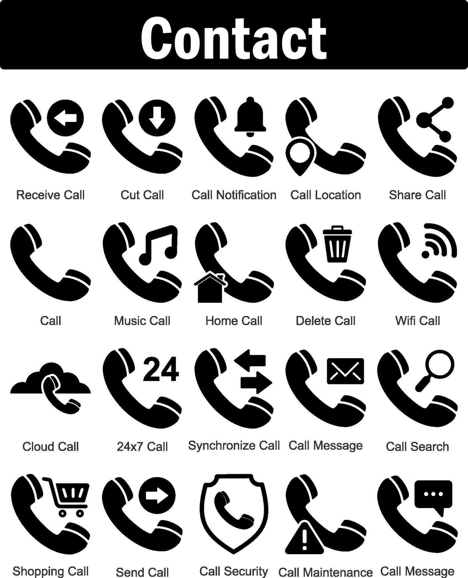 A Set Of 20 Contact Icons As Receive Call Cut Call Call Notification