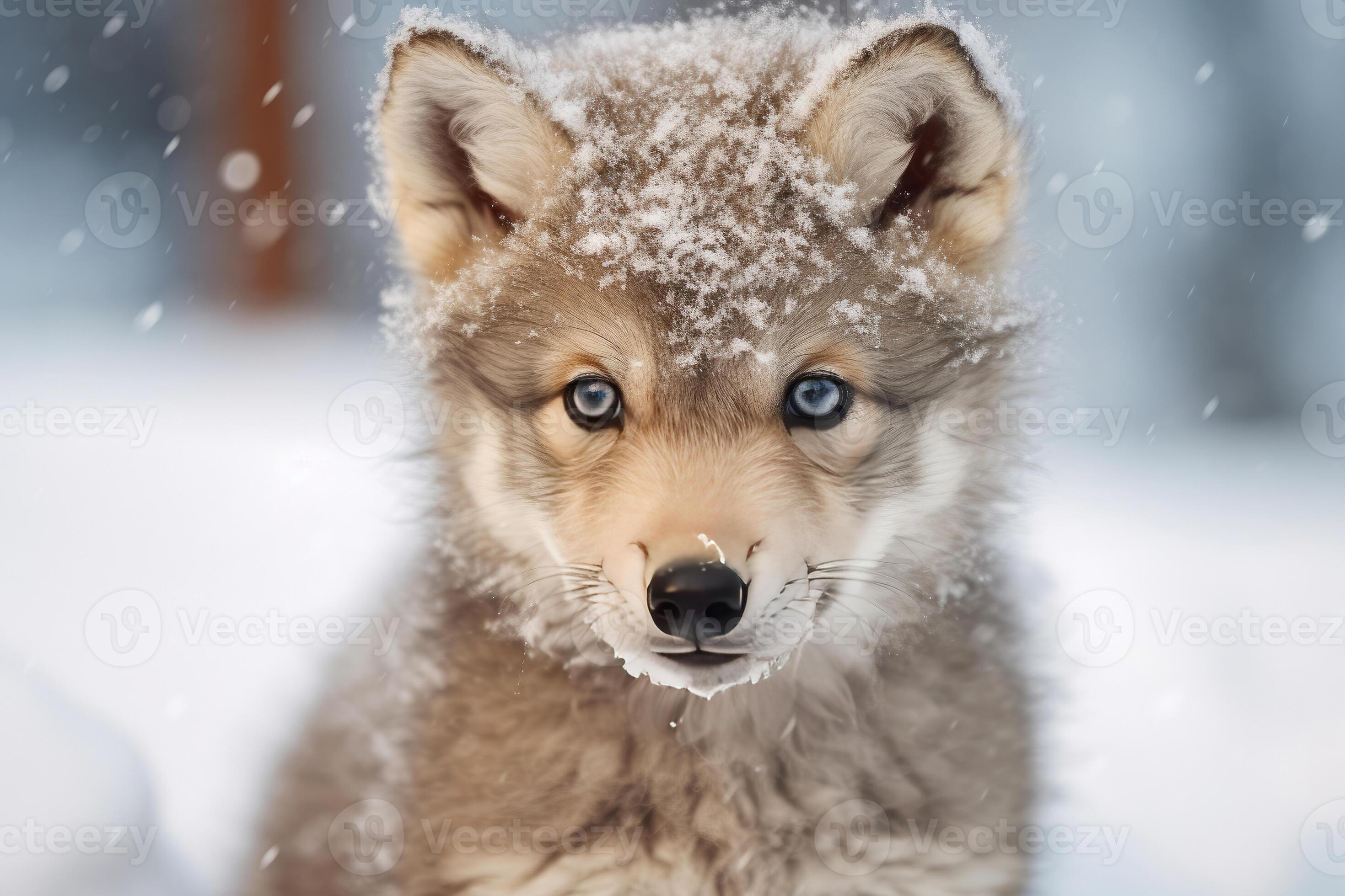 A Cute wolf baby in winter snow. Generative AI. 27888423 Stock Photo at Vecteezy