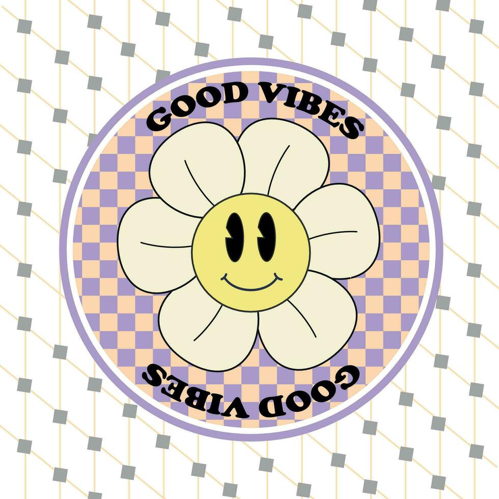Groovy lettering Good vibes. Retro slogan collection in round shape ...