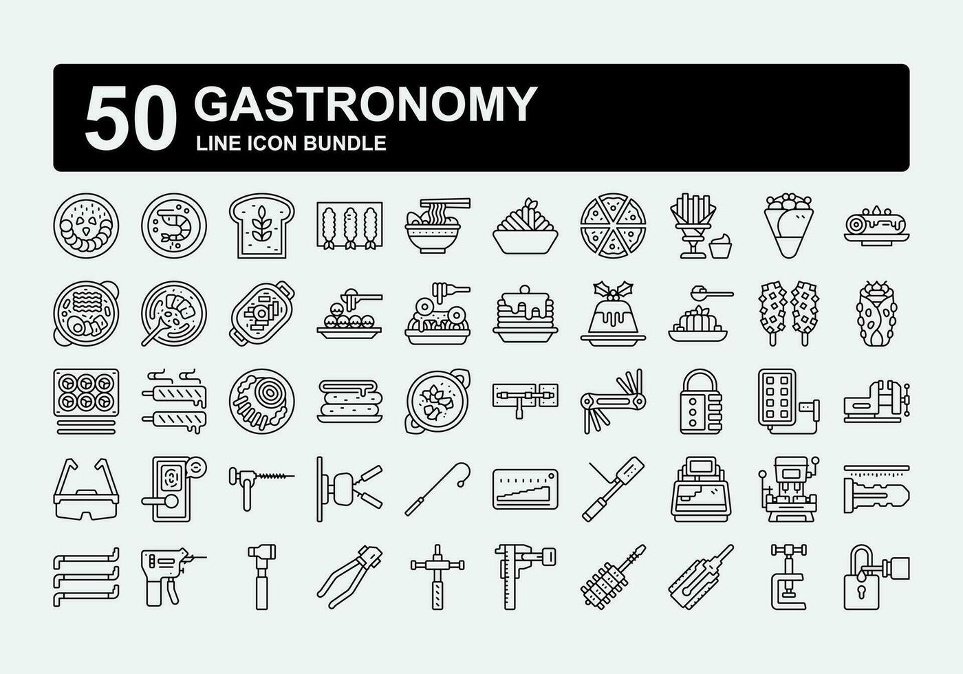 50 Line Icon Set Bundle Pack Elements Batch Food Gastronomy 27889604 Vector Art At Vecteezy 2657