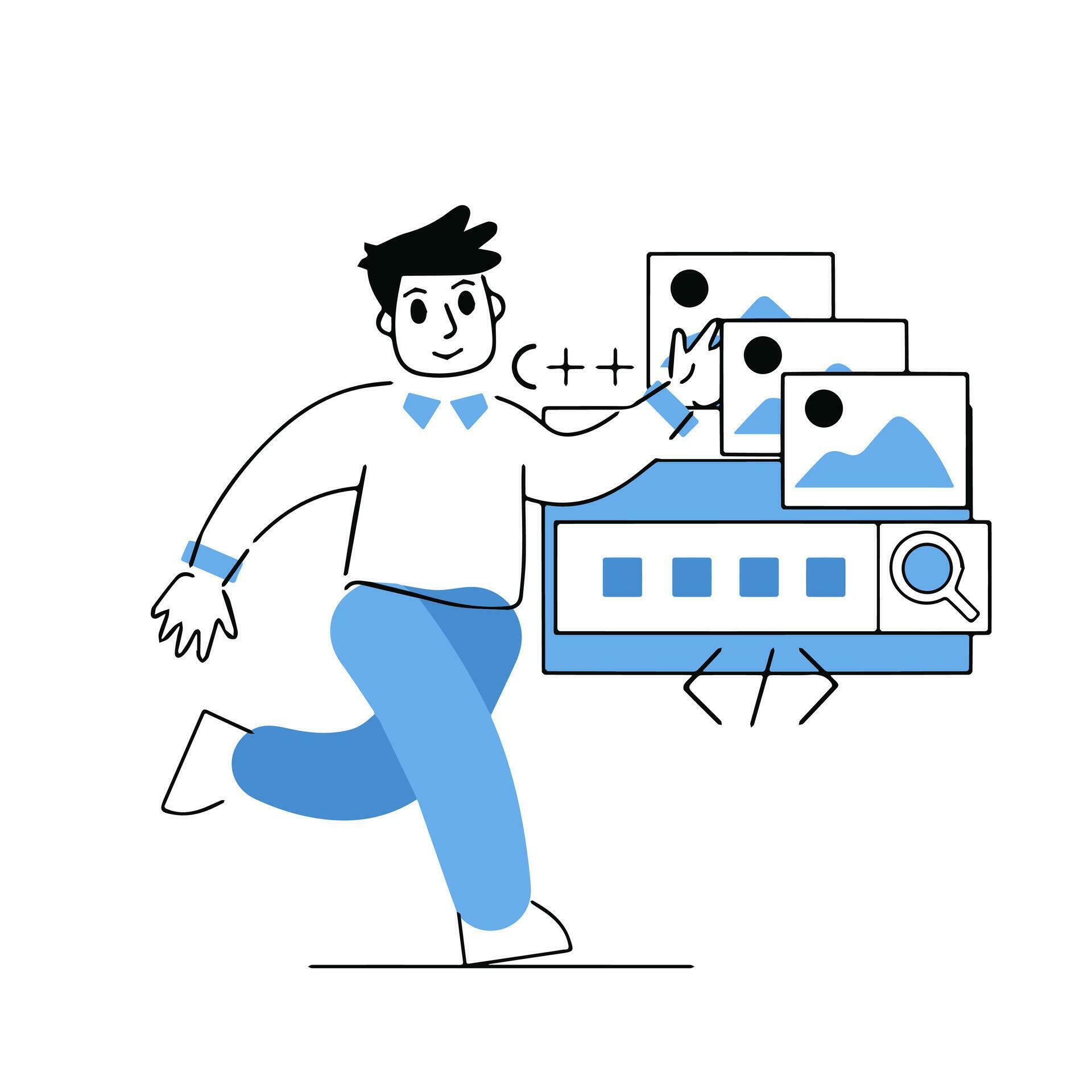 Programmer works with code and interface of application and website ...