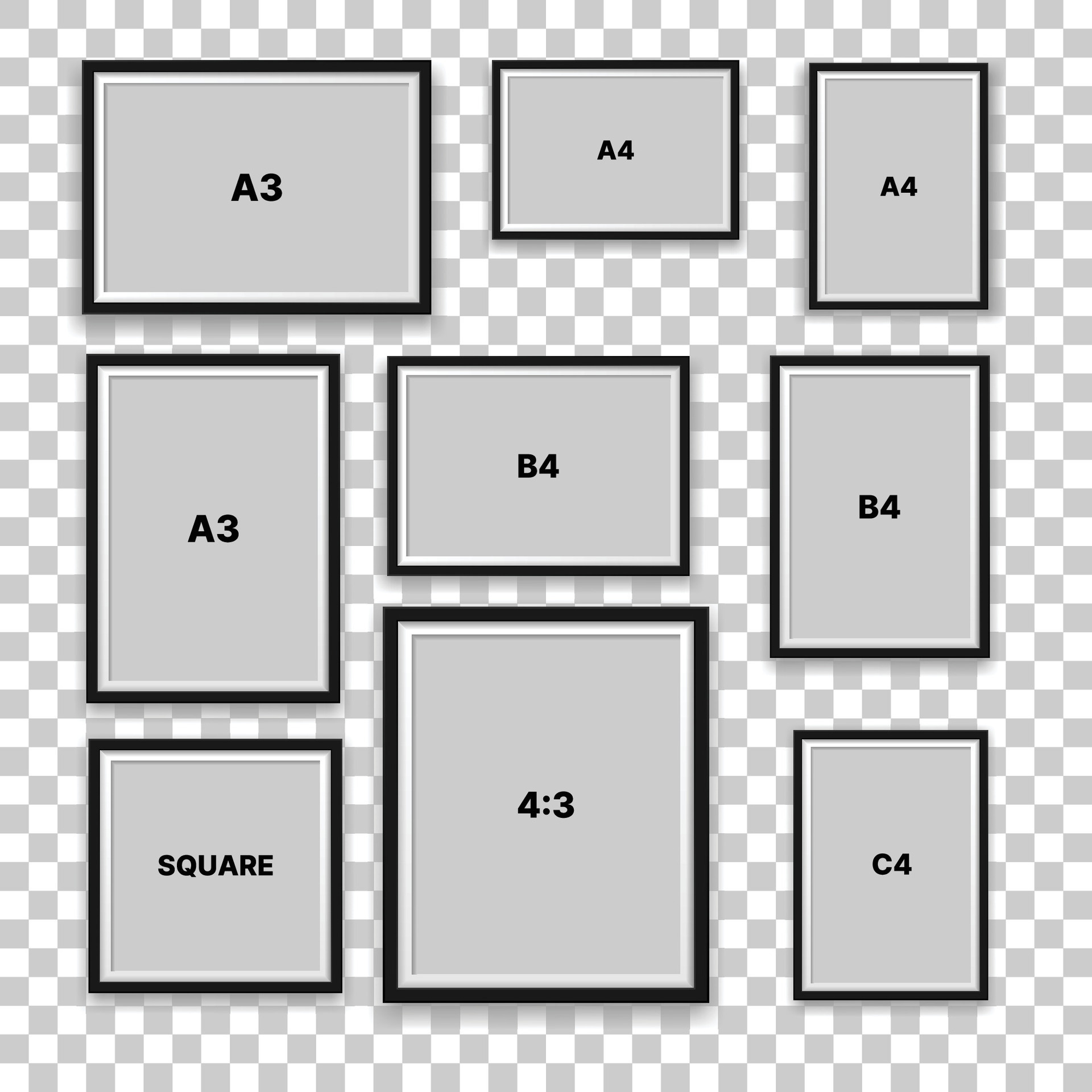 Frame Mockup Vector Wall Picture Frame Vector A3 A4 A2 B4 Square