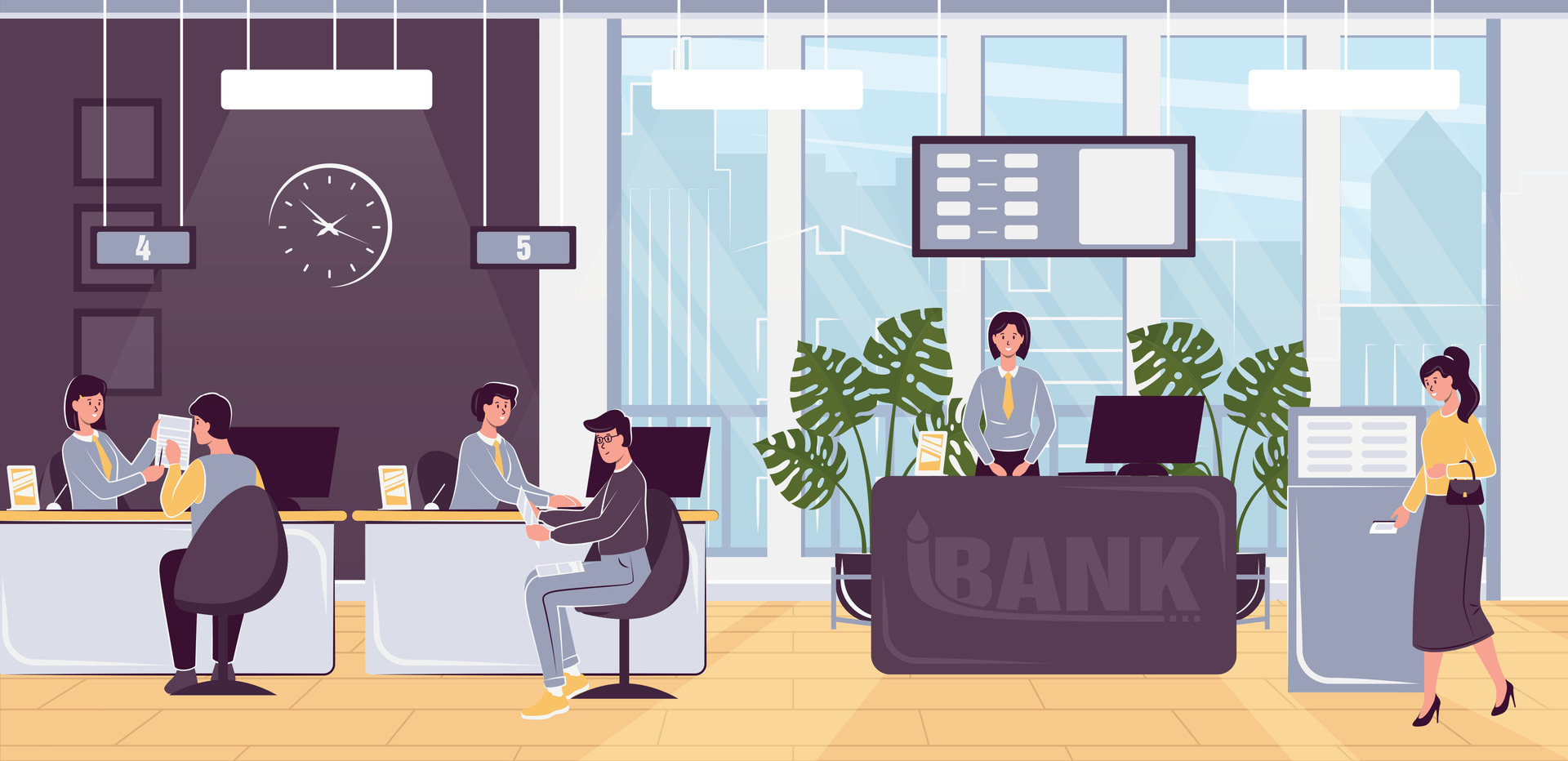 Cartoon Color Characters People and Bank Office Interior Inside Concept ... Cartoon Color Characters People and Bank Office Interior Inside Concept ...
