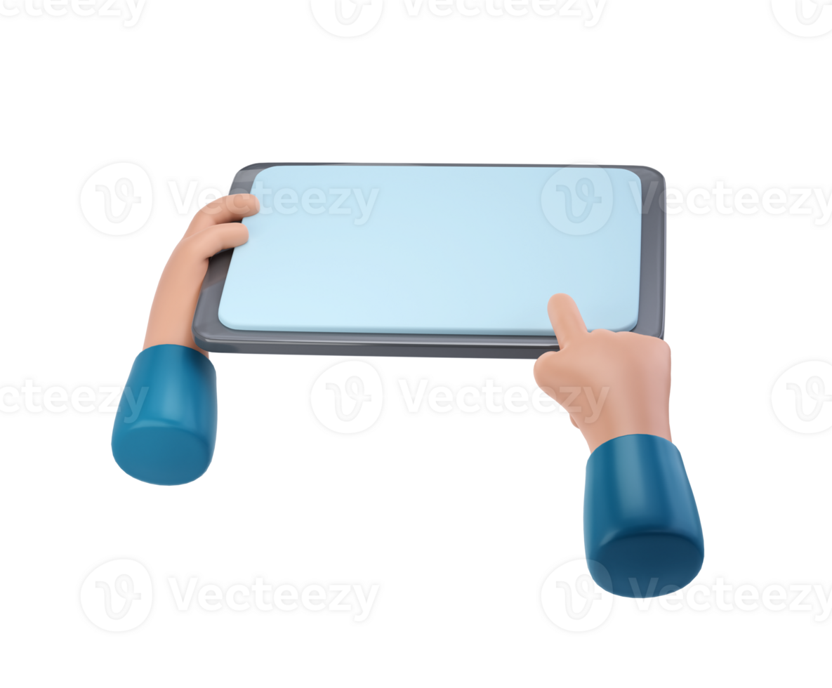 3d Hands Using Tablet Mockup Icon Cartoon Hand Holding Tablet