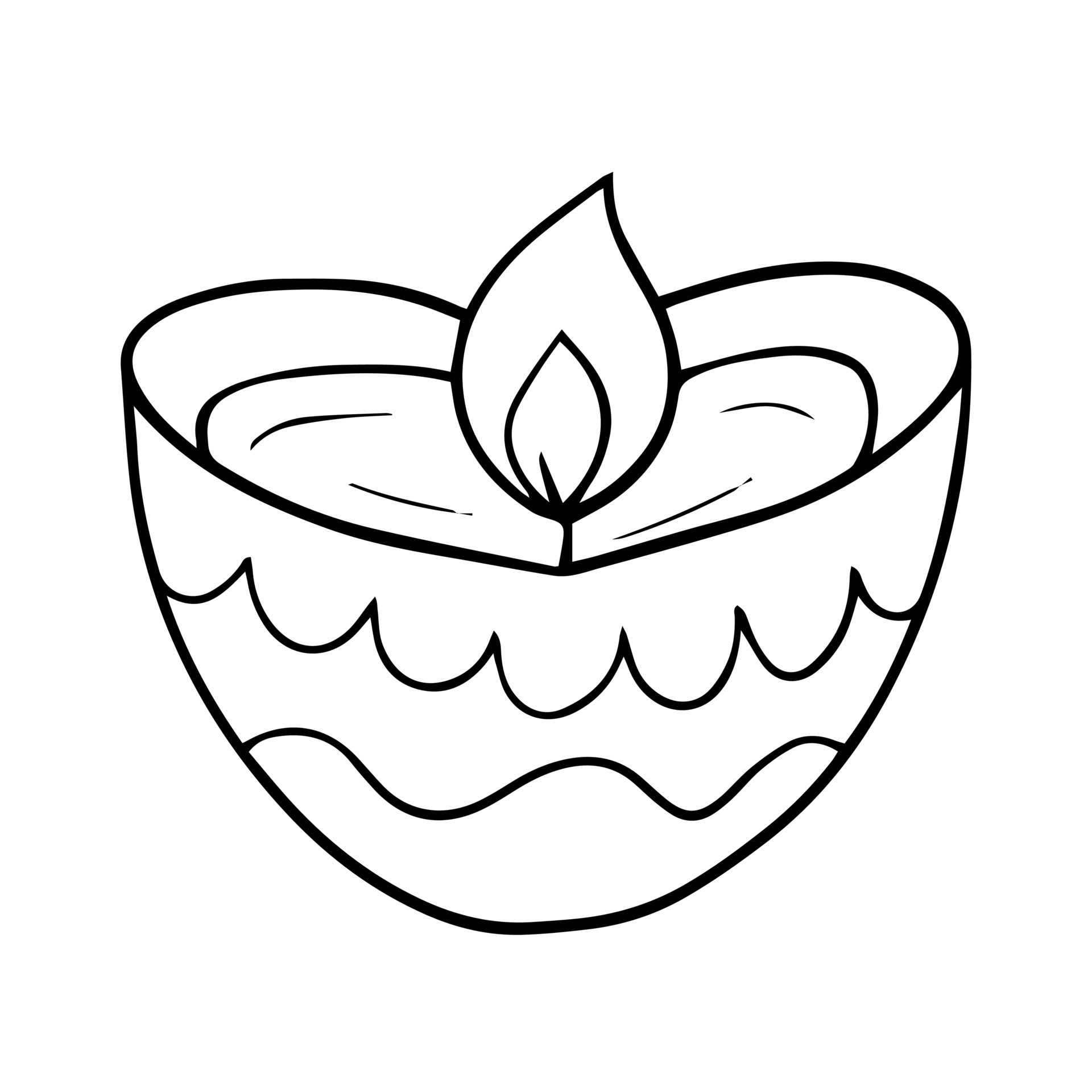 Heart Diwali diya lamp. vector sketch. Hand drawn Diwali deepak doodle ...