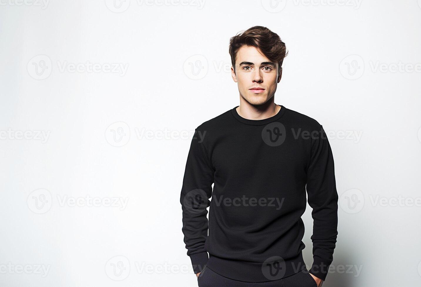 Ai generative. Man in black sweater, youth apparel shoot 27907876 Stock ...