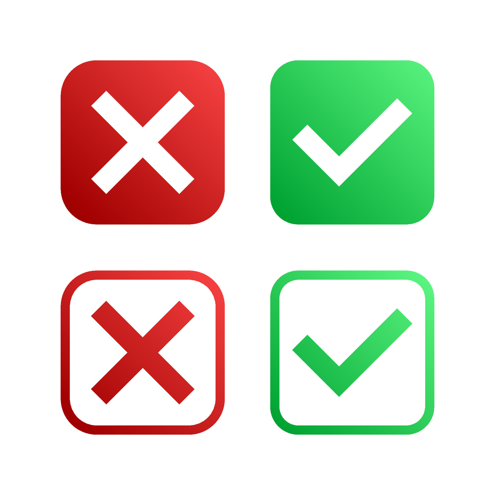 Set Of Green Check Mark And Red Cross Icons Checklist Symbol Approval