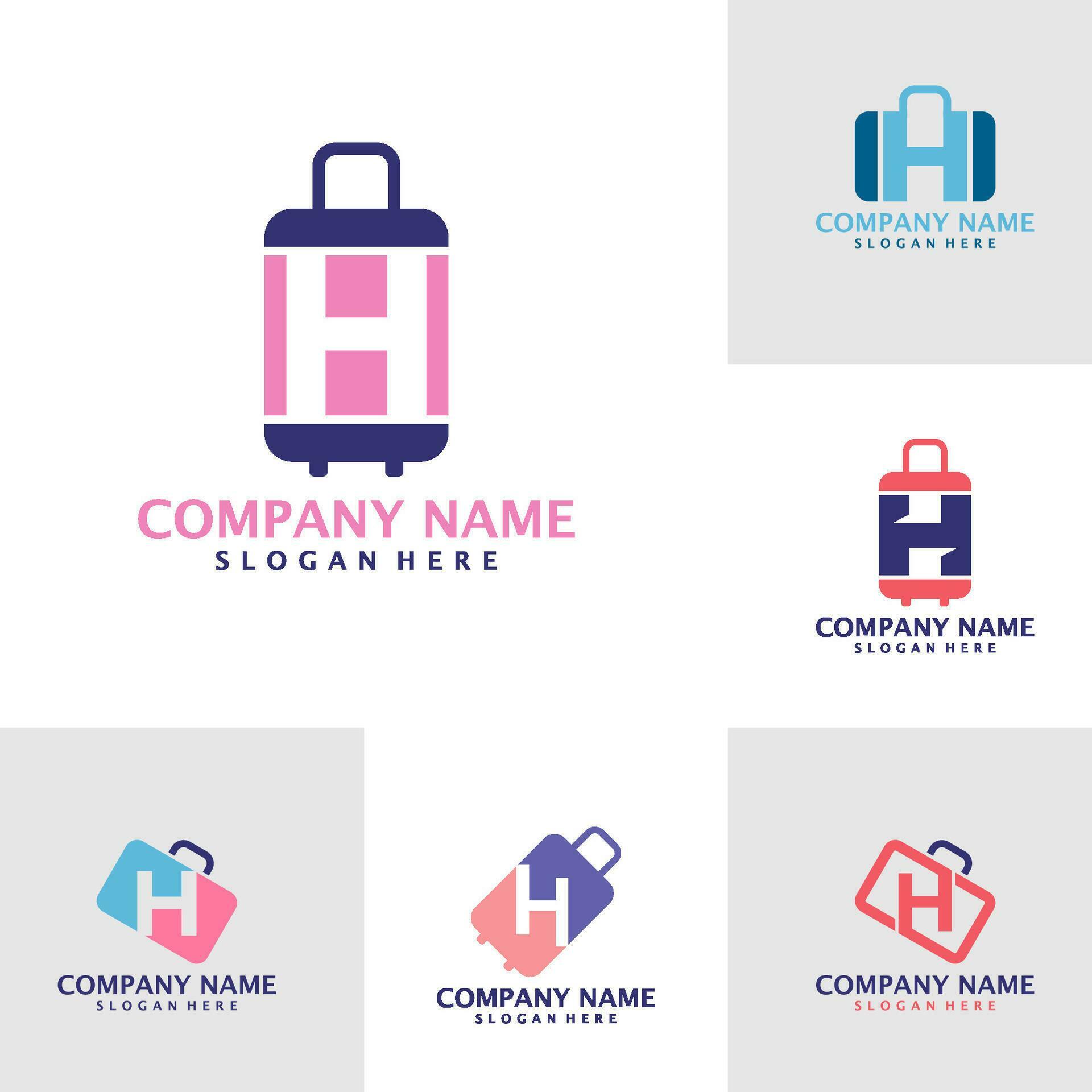 Set of Letter H with Suitcase logo design vector. Initial H with Suitcase logo design template ...