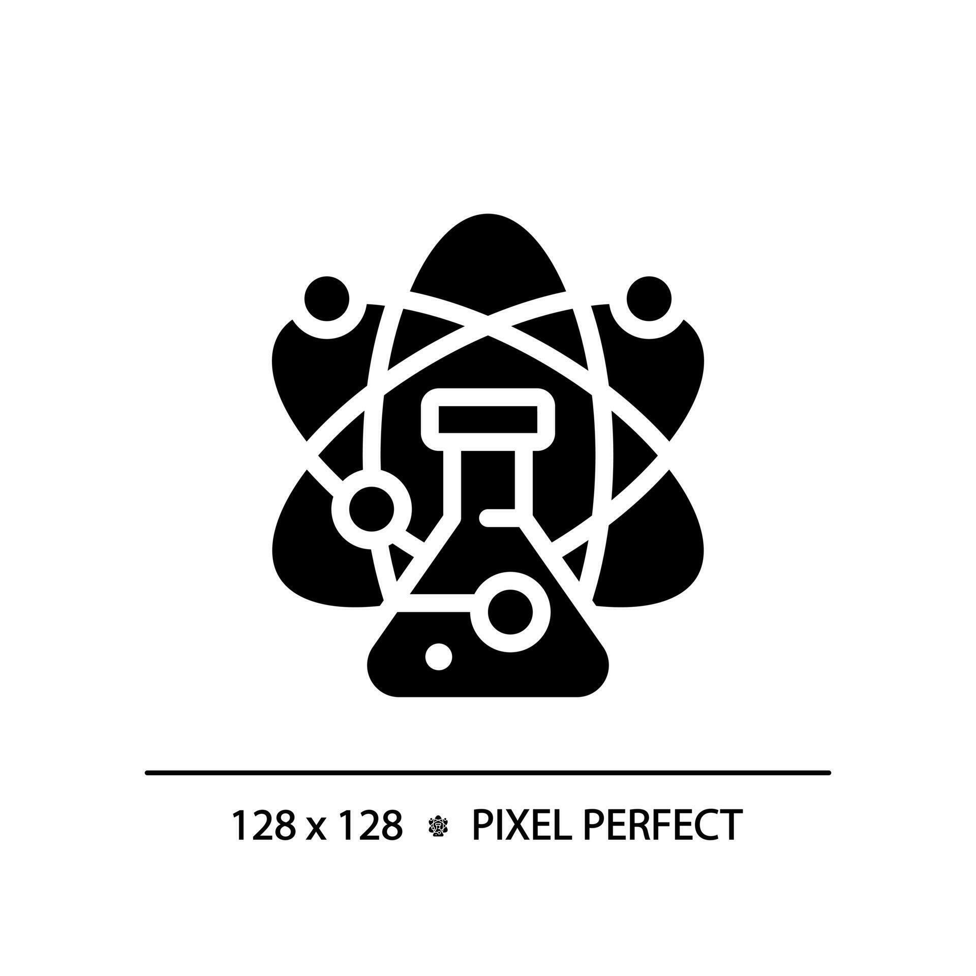 STEM in science pixel perfect black glyph icon. Data mining technology in education. Researching ...