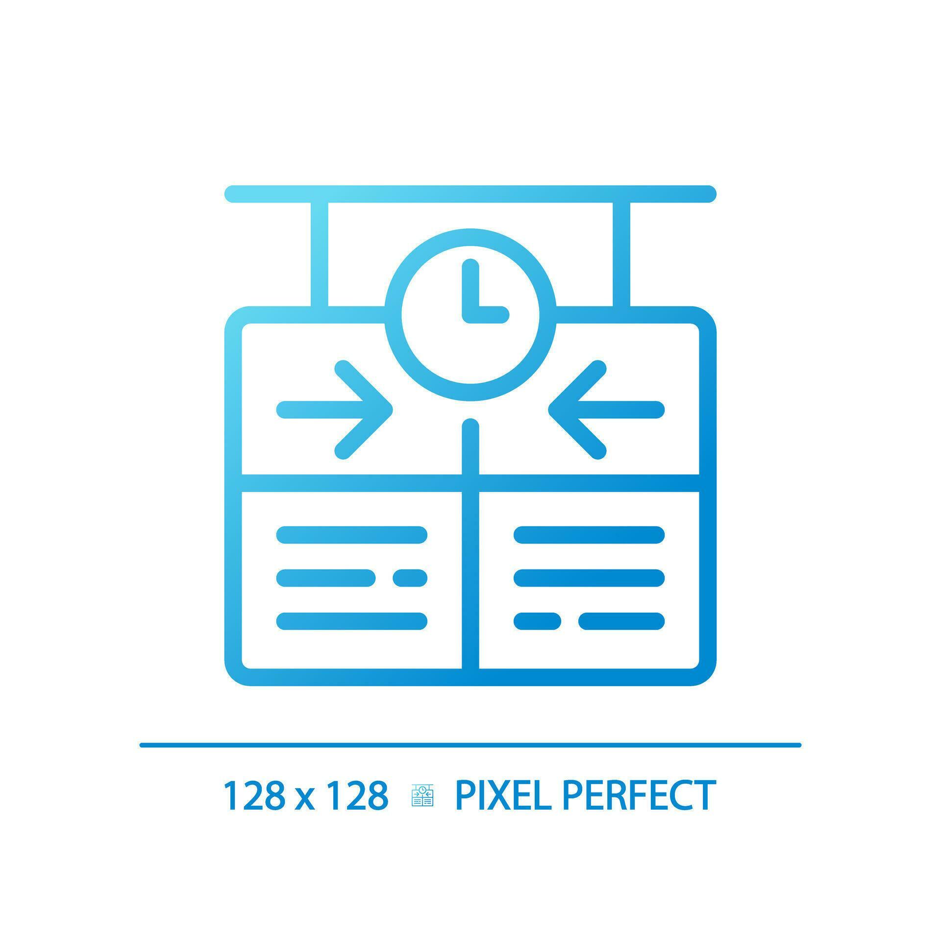 Timetable pixel perfect gradient linear vector icon. Arrival departure board. Passenger ...