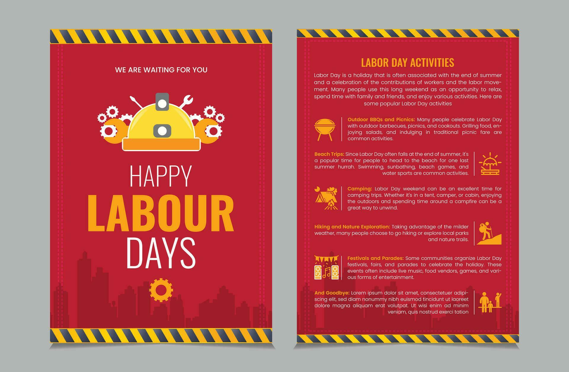 Labor day activity layout template, labour day a4 poster or flyer template, vector illustration ...
