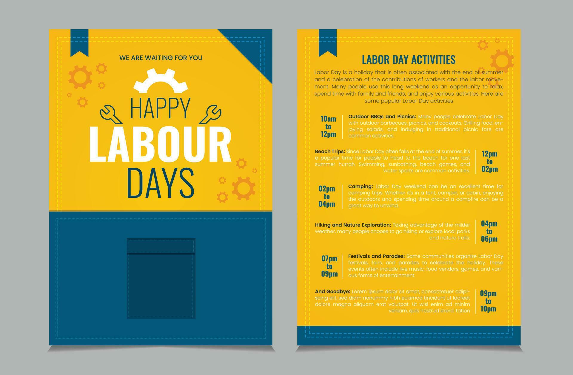 Labor day activity layout template, labour day a4 poster or flyer template, vector illustration ...