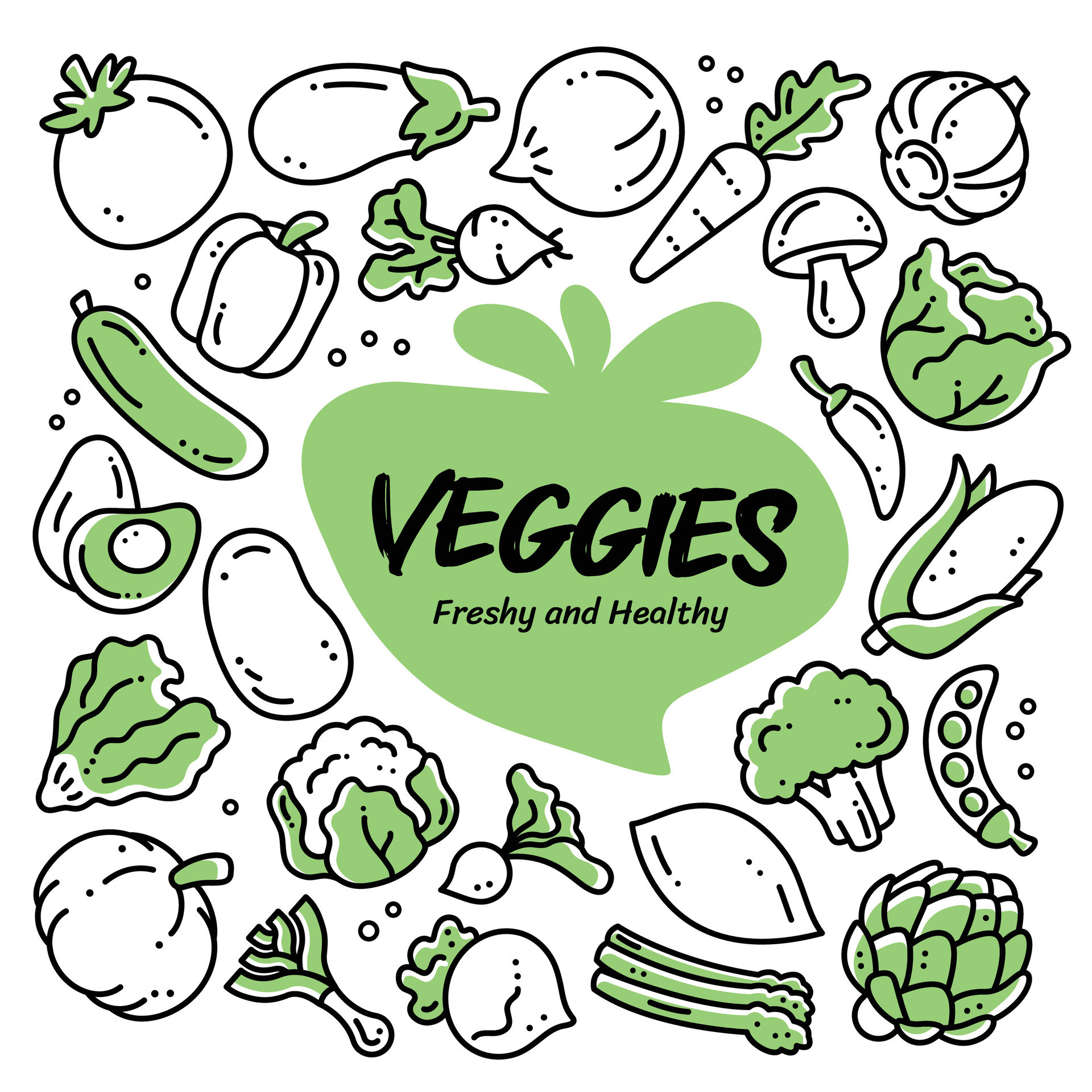 Veggies Freshy and Healthy Vegetables Minimal Line Art Vector ...