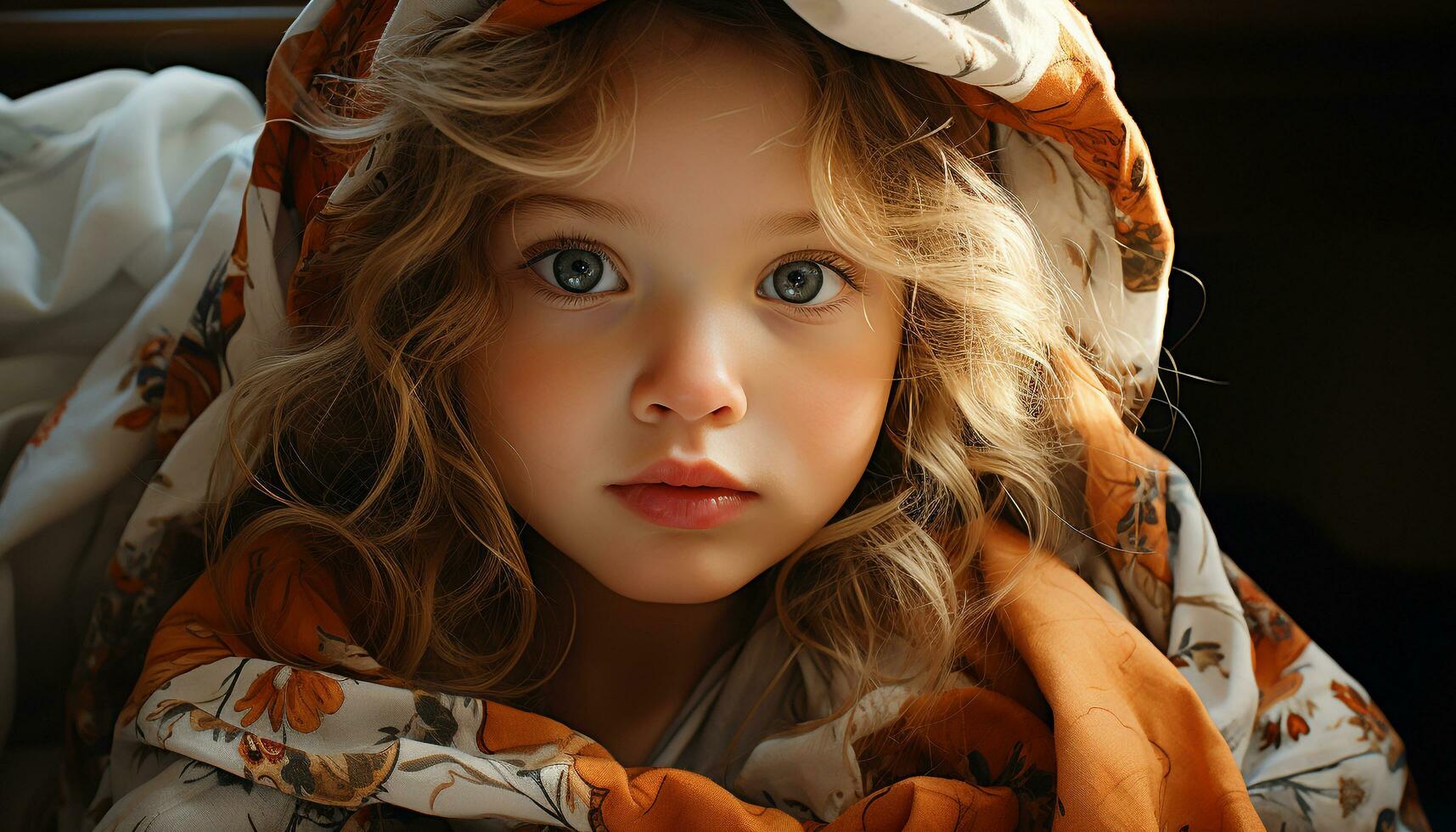 Cute Caucasian Girl Smiling Looking At Camera Joyful In Bedroom
