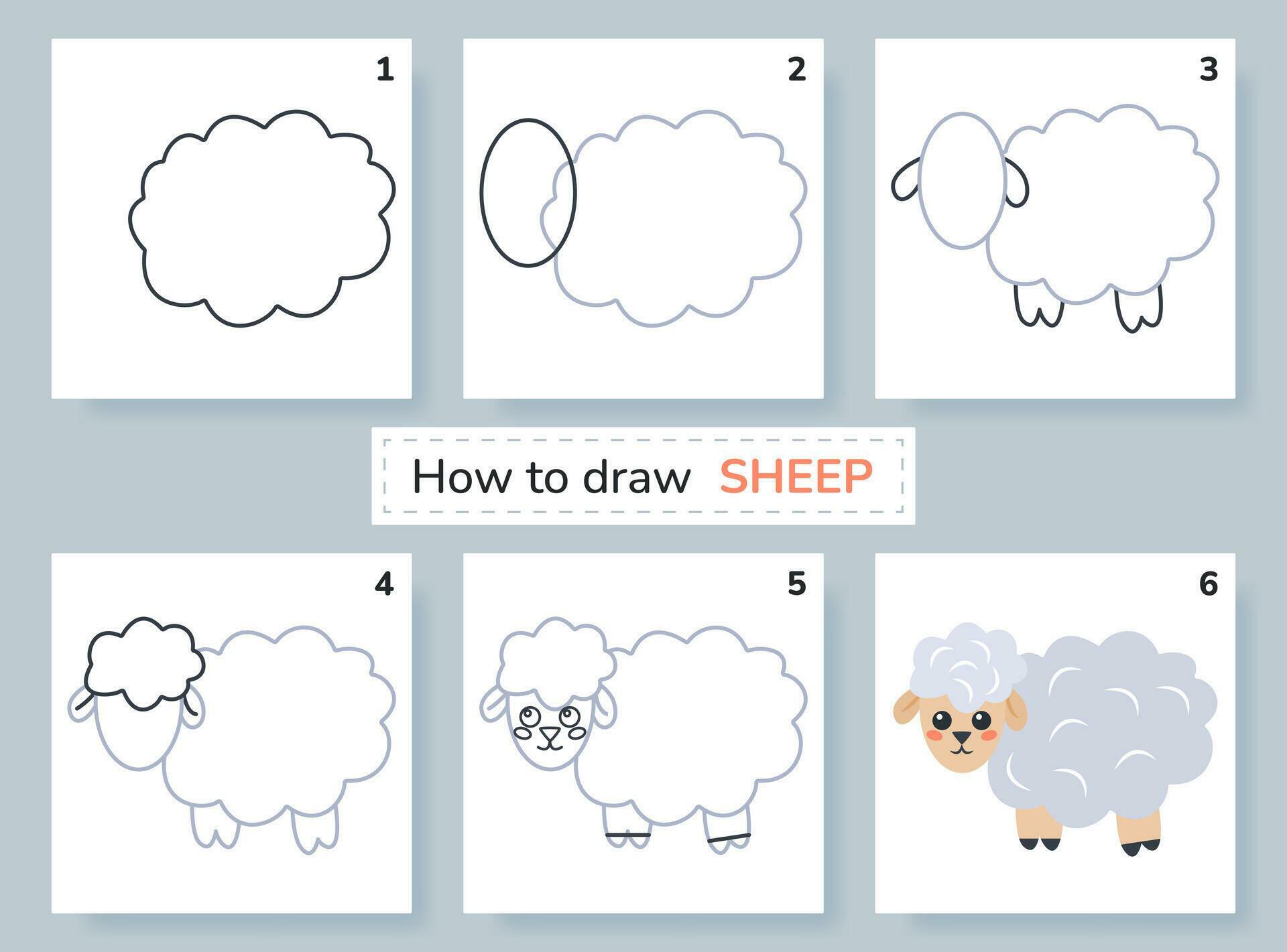 Drawing tutorial. How to draw a sheep. Education and activity page for ...
