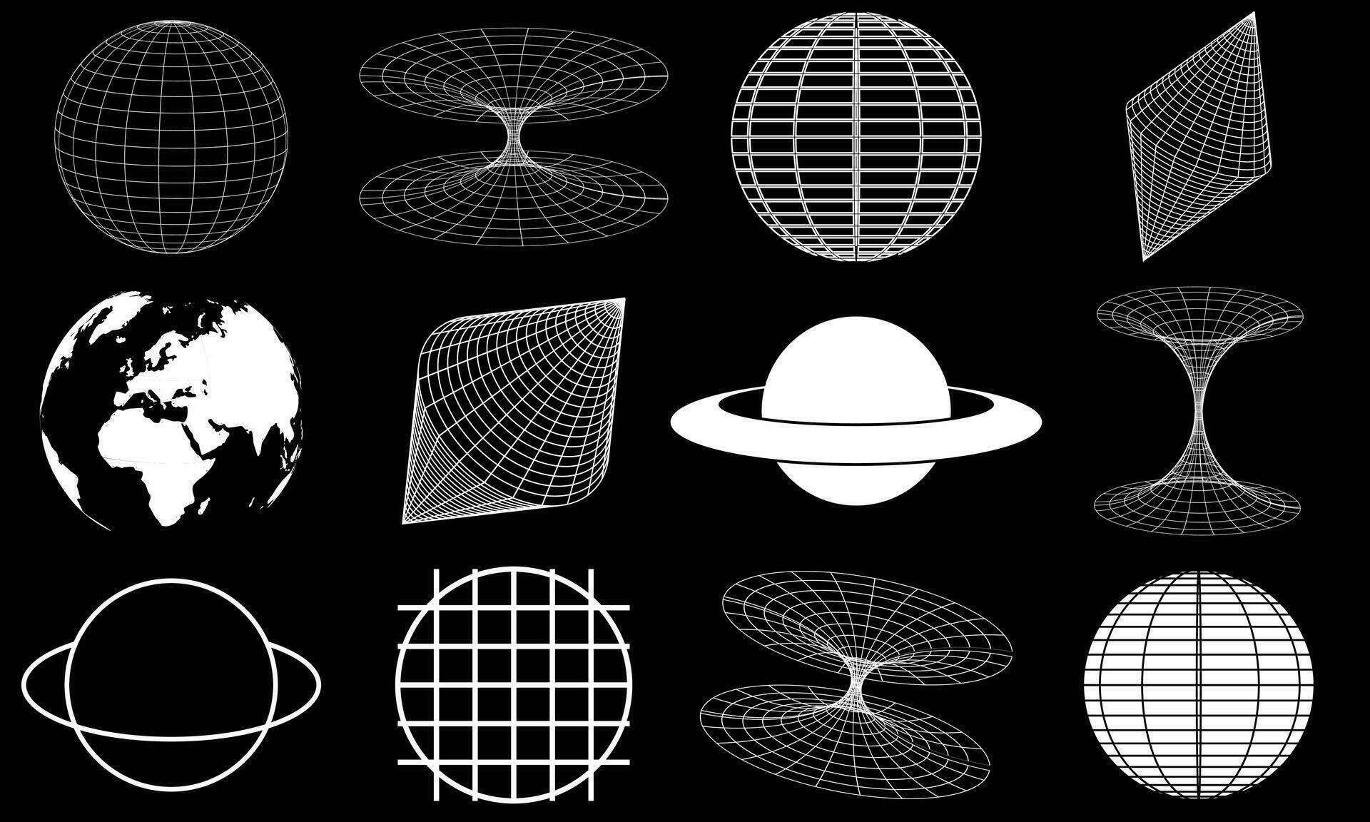 Retro futuristic elements for design. Collection of abstract graphic geometric symbols and ...