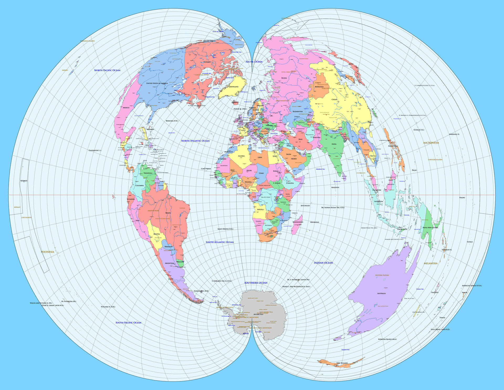 Political World Map American Polyconic Projection 27932161 Vector Art At Vecteezy