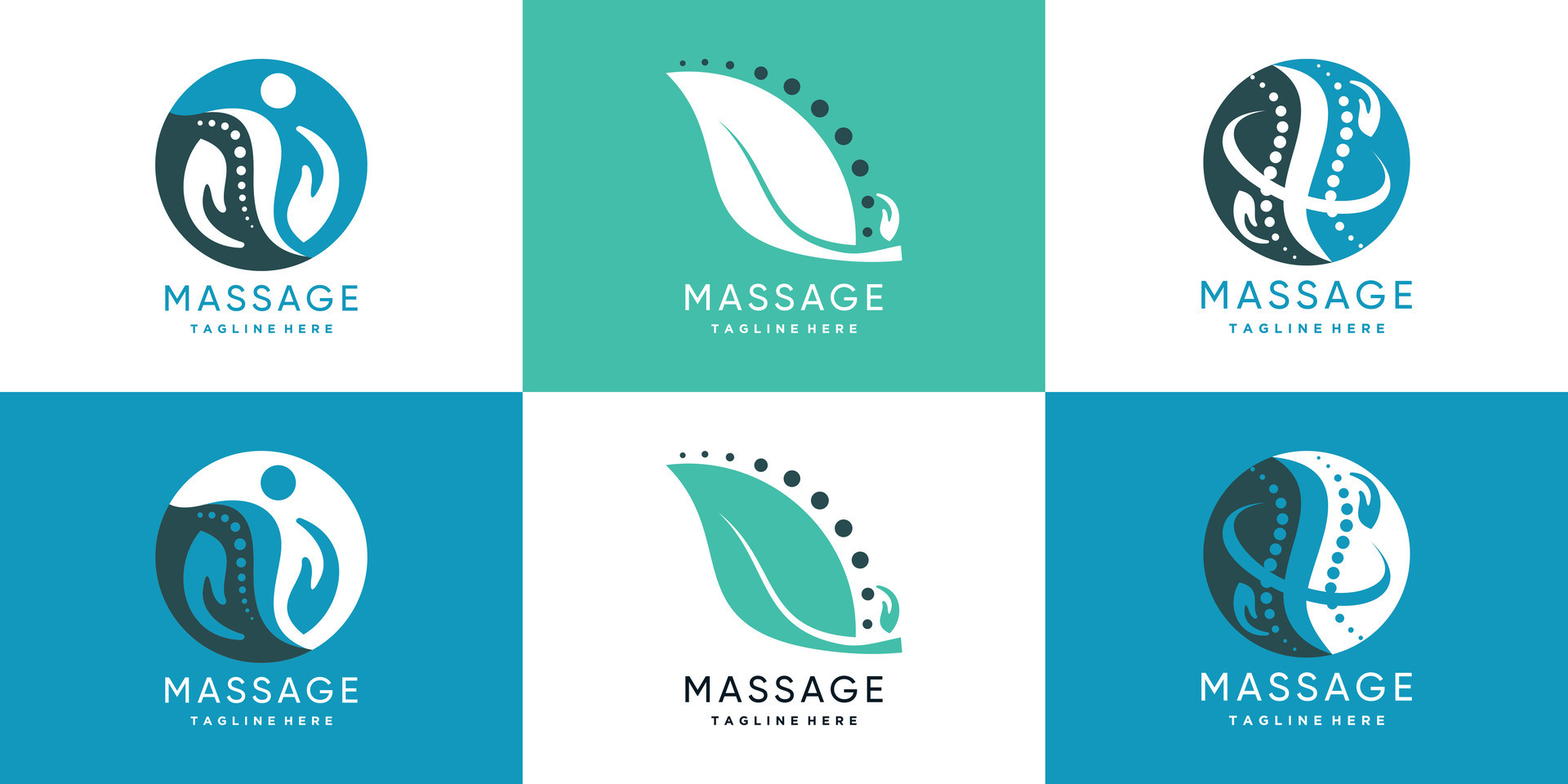 Massage Logo Design Collection For Back Bone Therapy With Creative Element Premium Vector